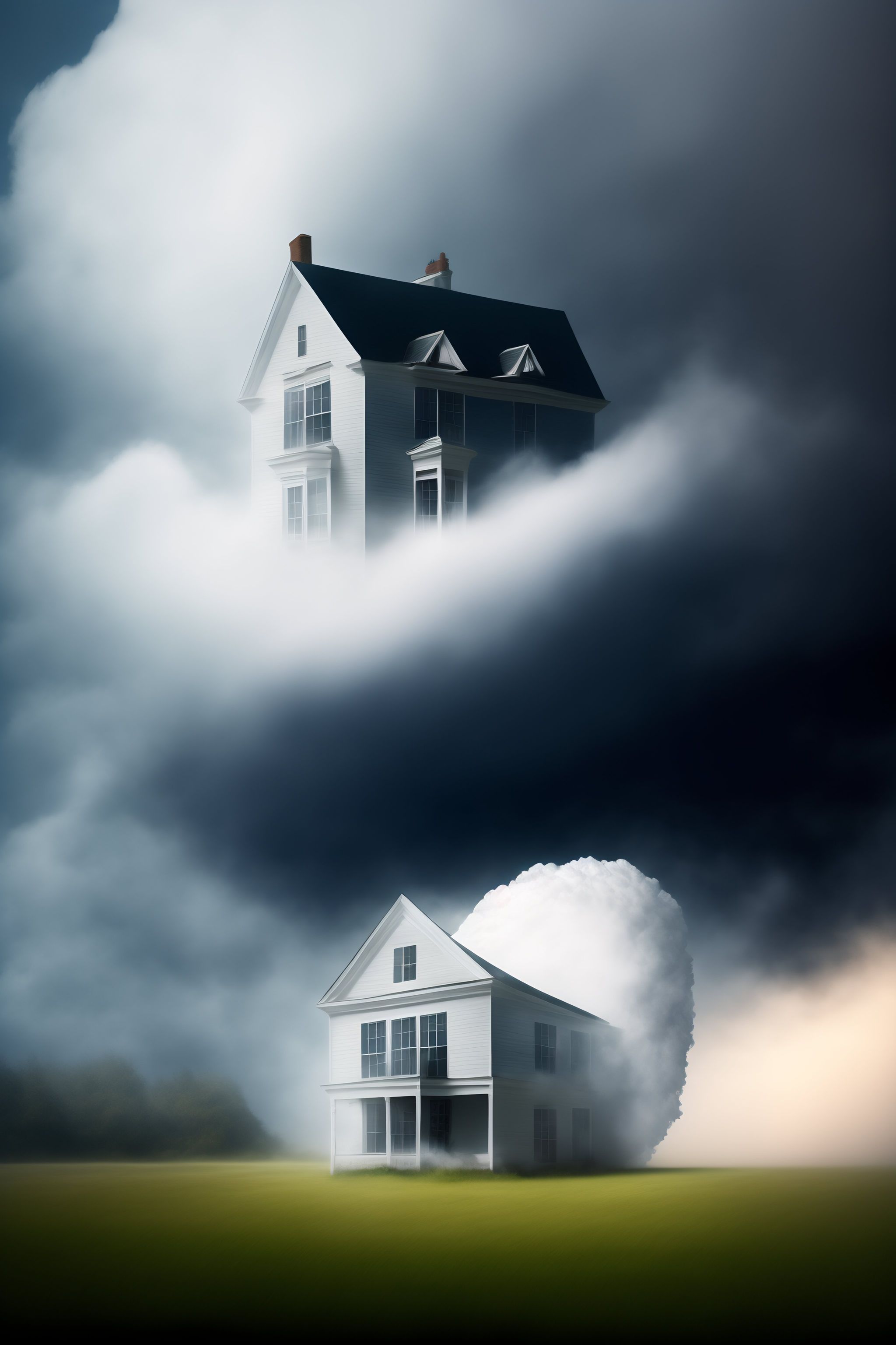 Lexica - Haunted house flying under the cloud with a ghost inside a ...