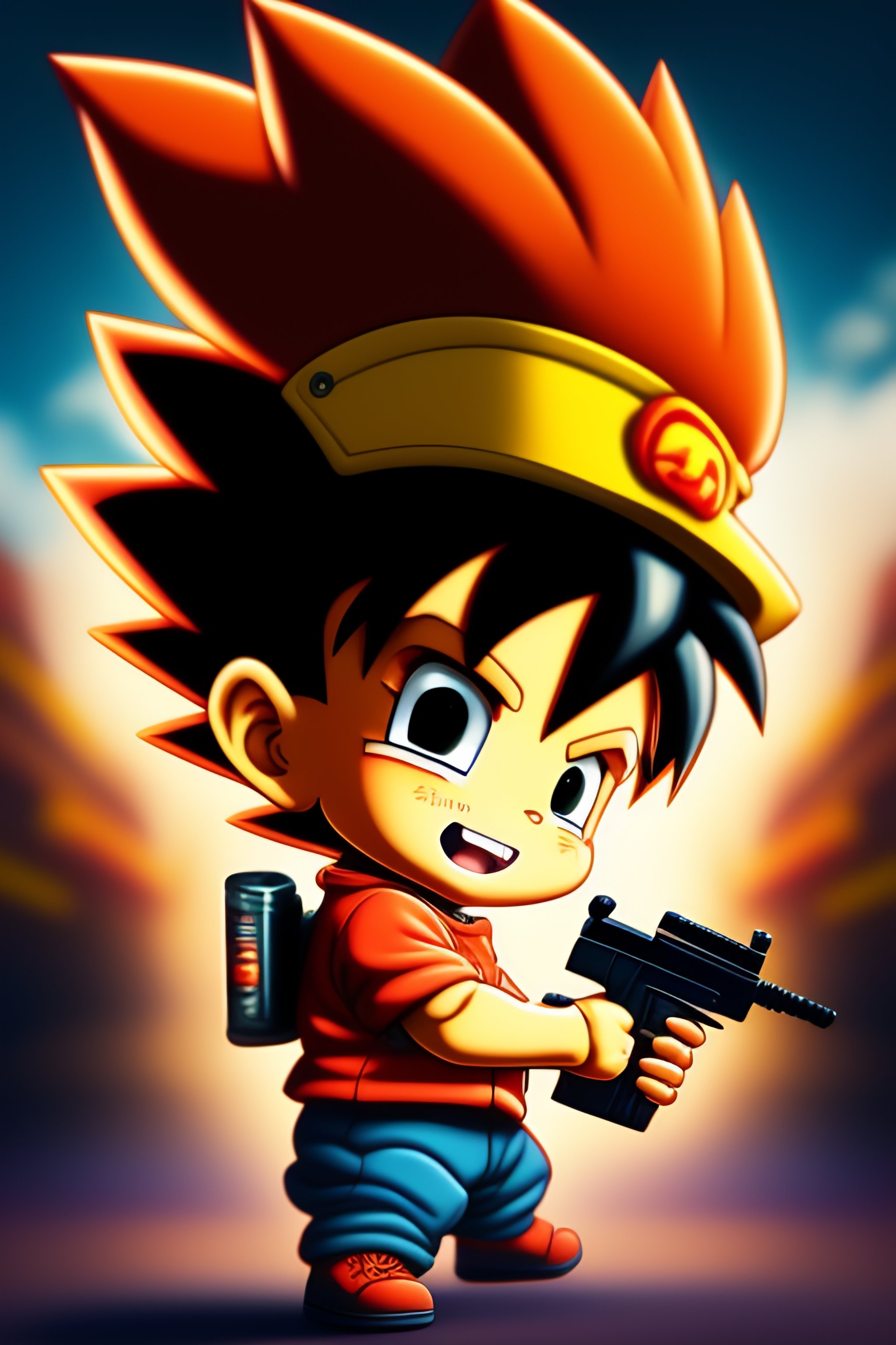 Lexica - Baby goku with a gun, zombie style