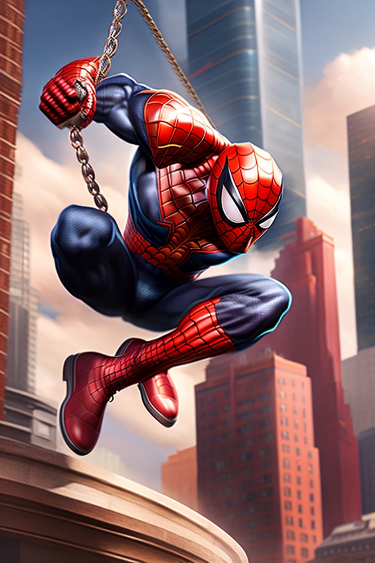 Lexica - Spider-Man swinging through the city: Show Spider-Man in mid ...