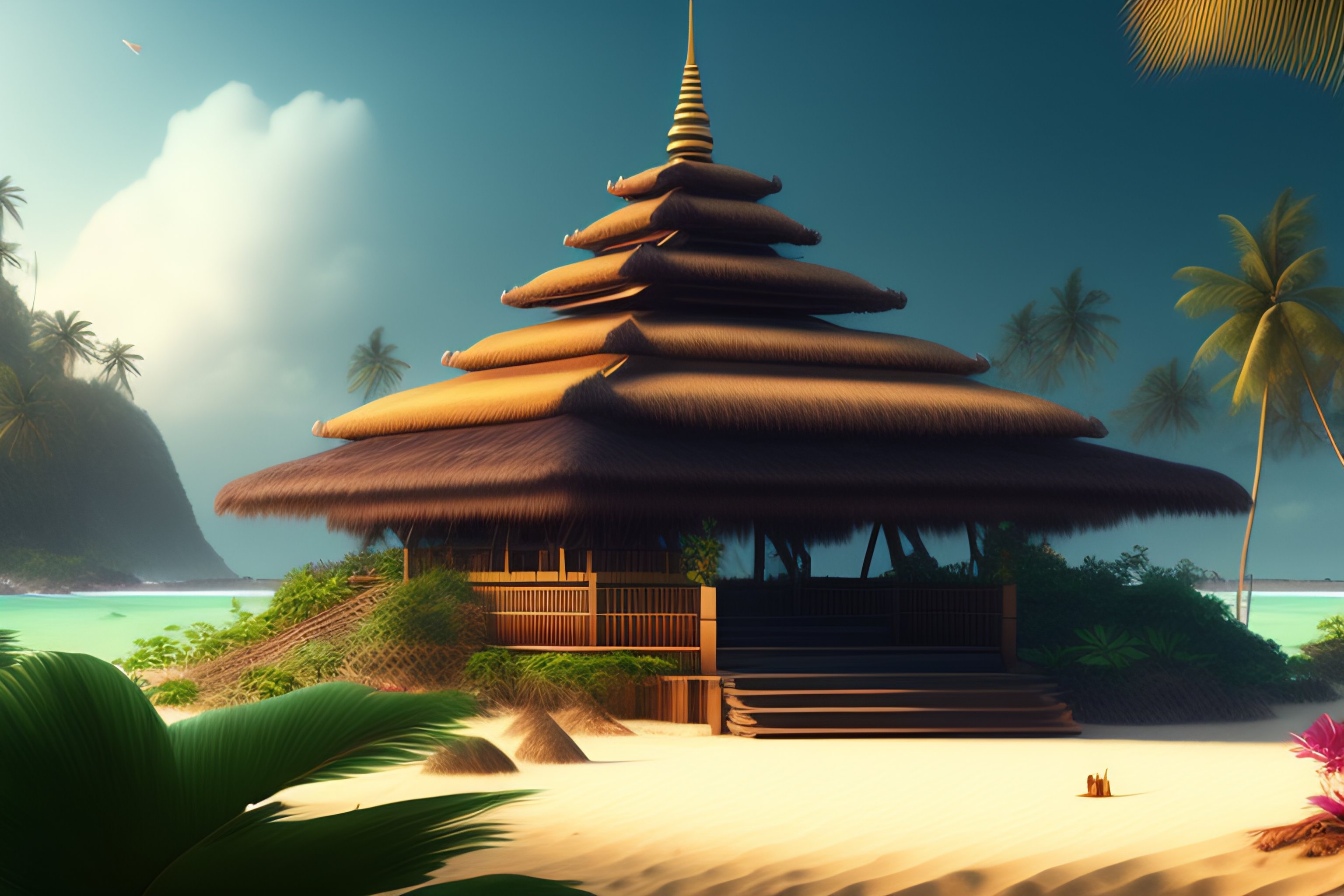 Lexica - Giant hut bamboo temple on tropical island beach yucca giant ...