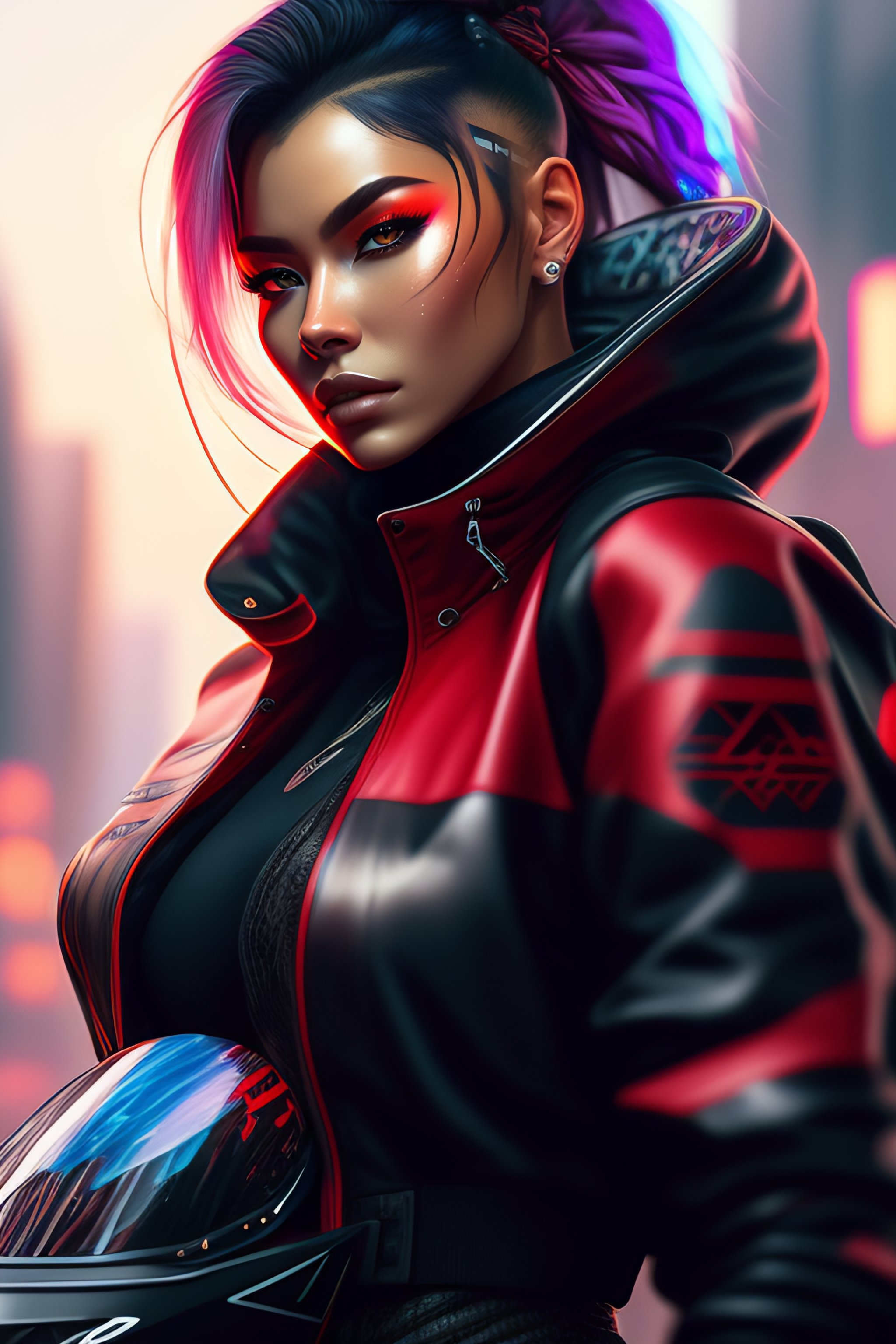 Lexica - Female rouge assassin riding a dirt bike, wearing cyberpunk ...