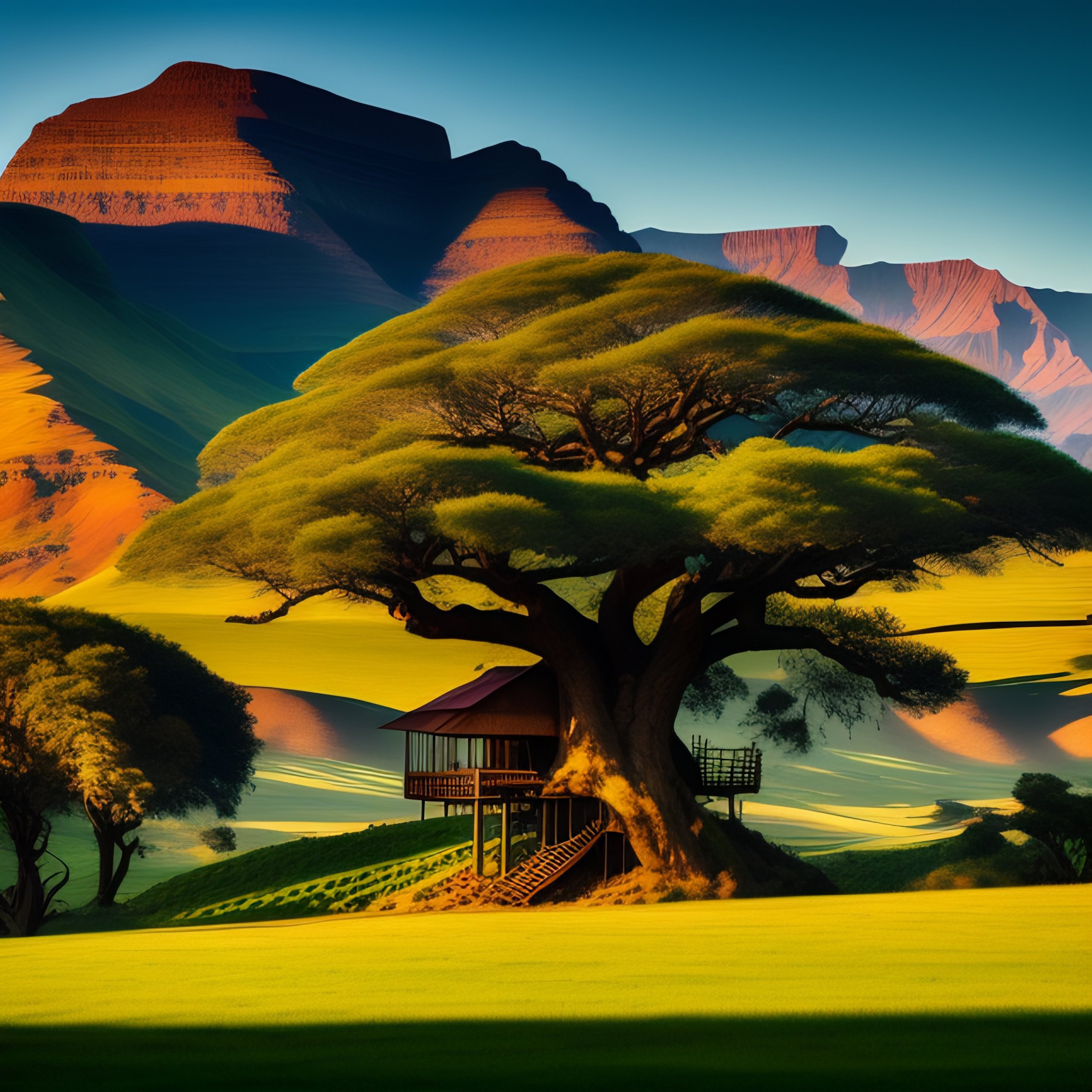 Lexica - The tree of life in front of the Drakensberg mountains, multi ...