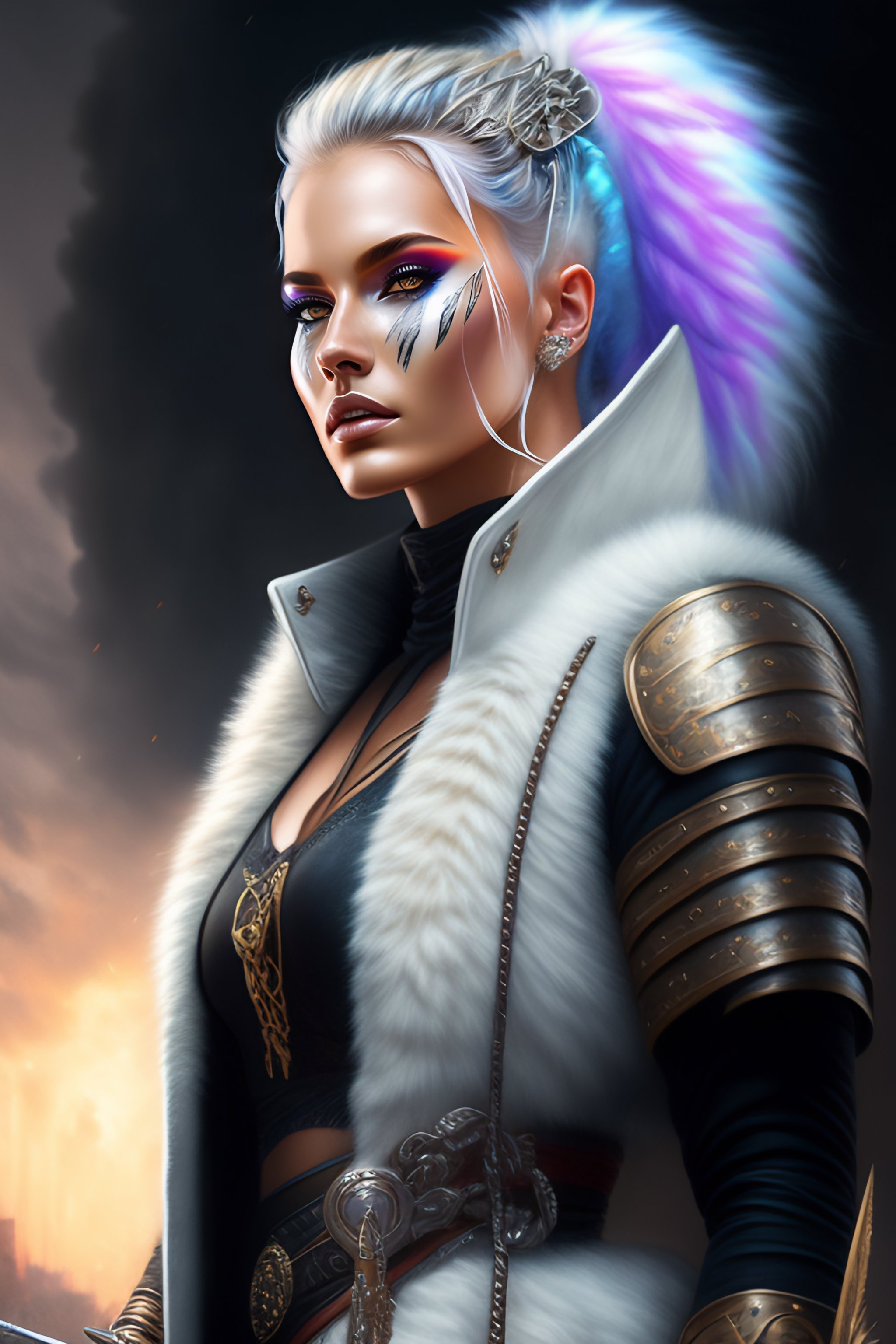 Lexica - Cute cyberpunk warrior white tiger women, mad max jacket ...