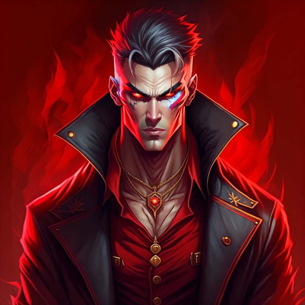 Lexica - Portrait of a vampire with red eyes, tattoo on his face, chain ...