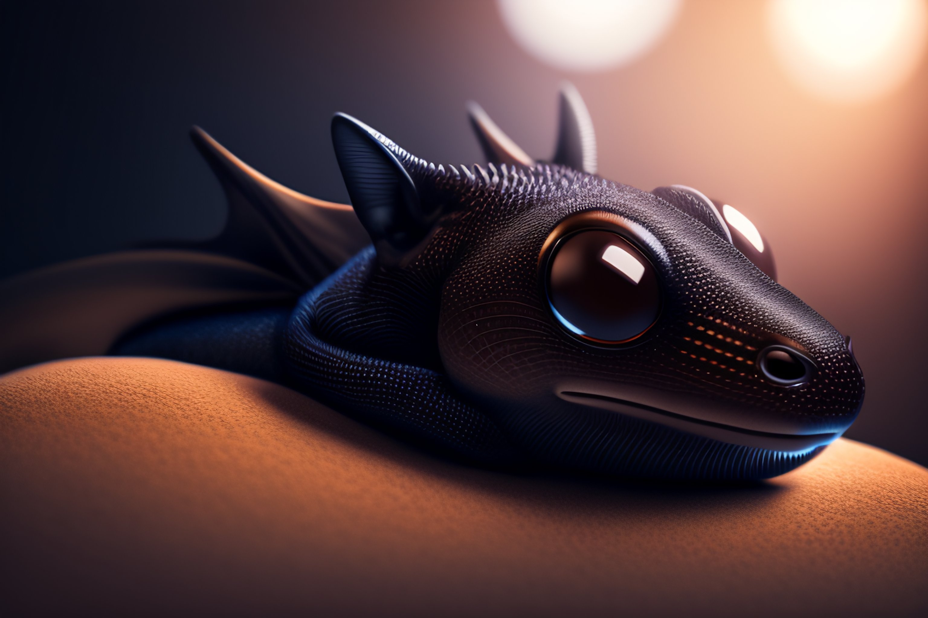 Lexica - Photorealistic digital artwork of a black baby dragon, curled ...