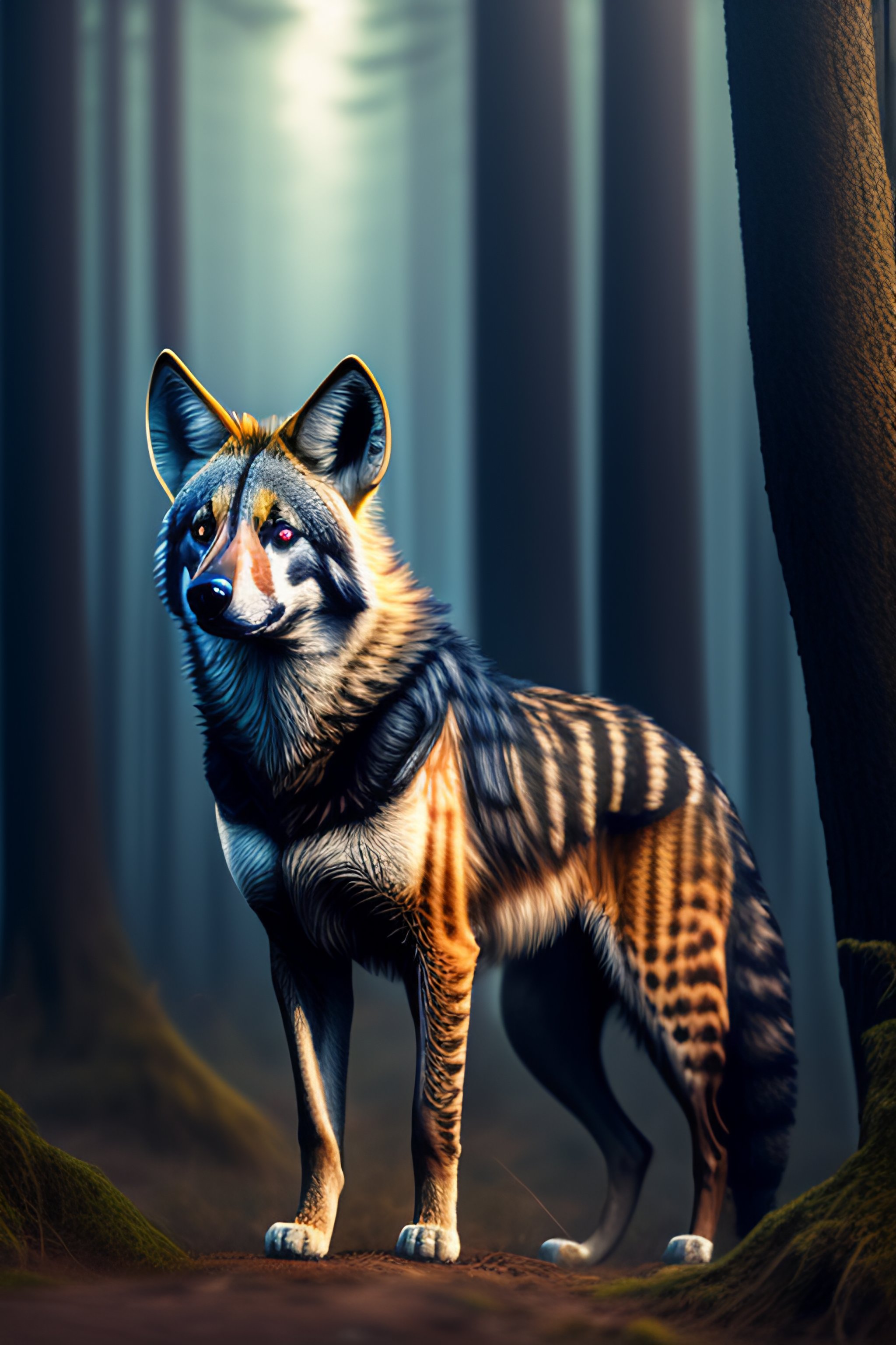 Lexica - Striped hyena with the body of a wolf, with dense fur ...