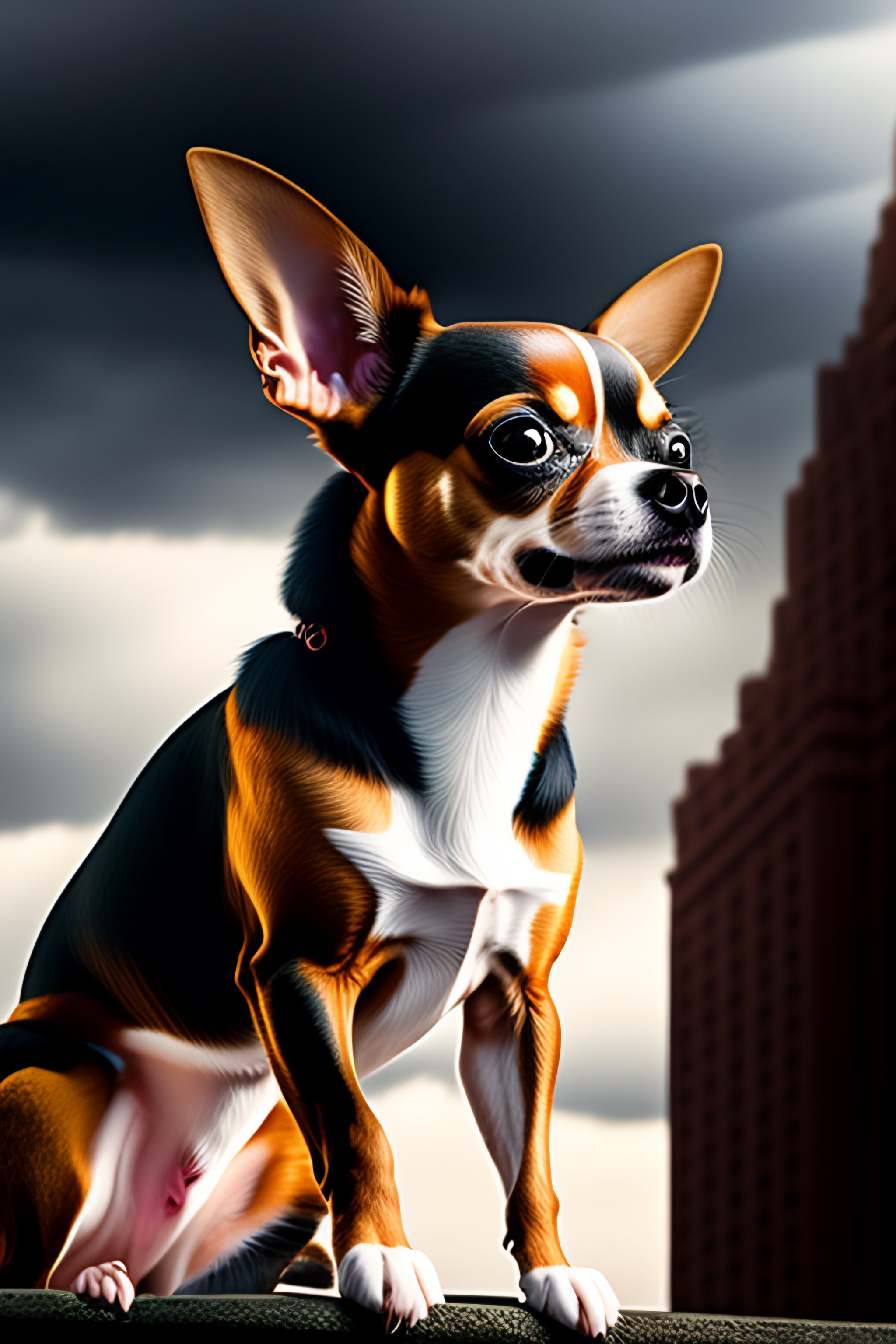 Lexica - A massive muscular humanoid chihuahua as tall as a building ...