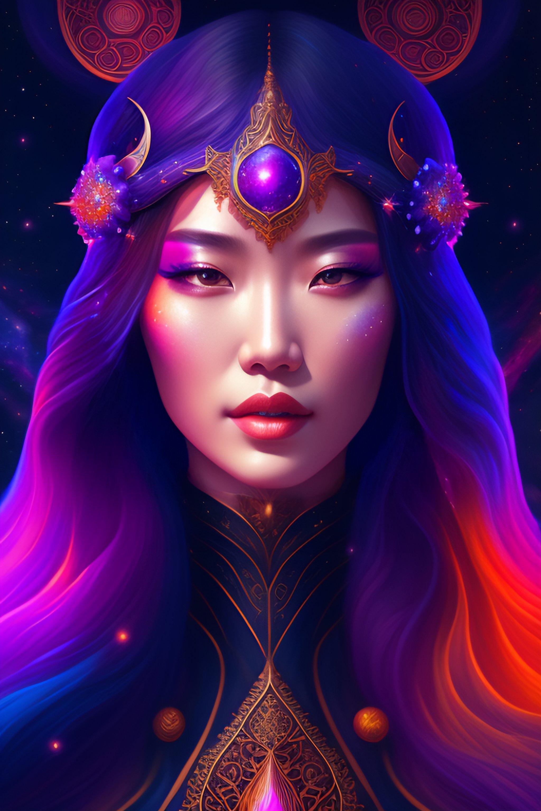 Lexica - Cosmic sorceress, nebulas, galactic, Concept art portrait by ...