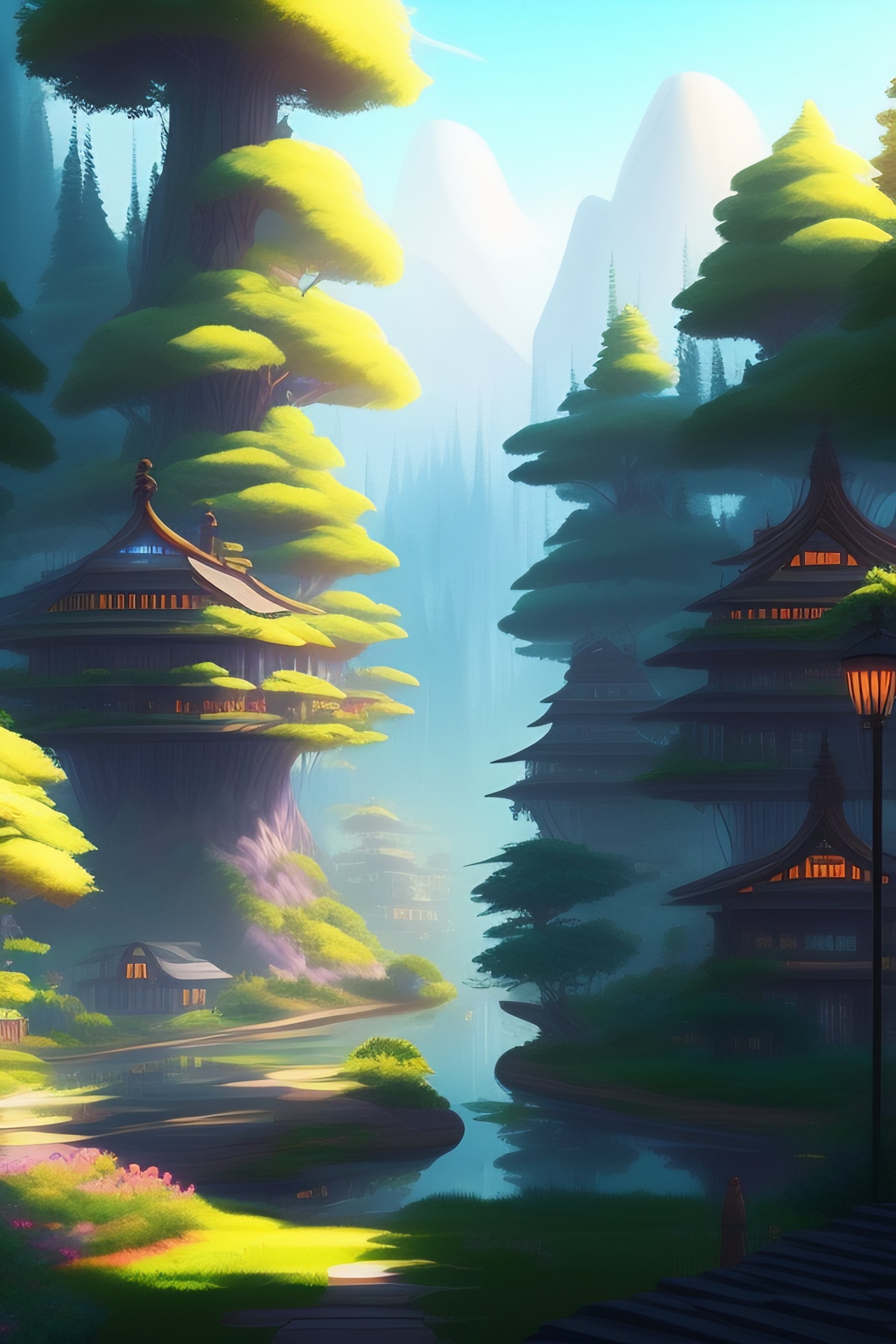 Lexica - Stunning urban city residential street, solar, lush, forest ...