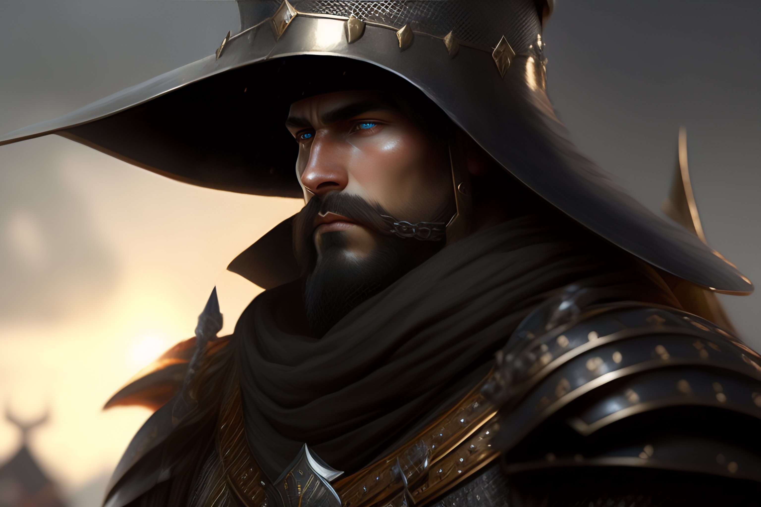 Lexica - Medieval fantasy sentry guard with bow wearing round metal hat ...