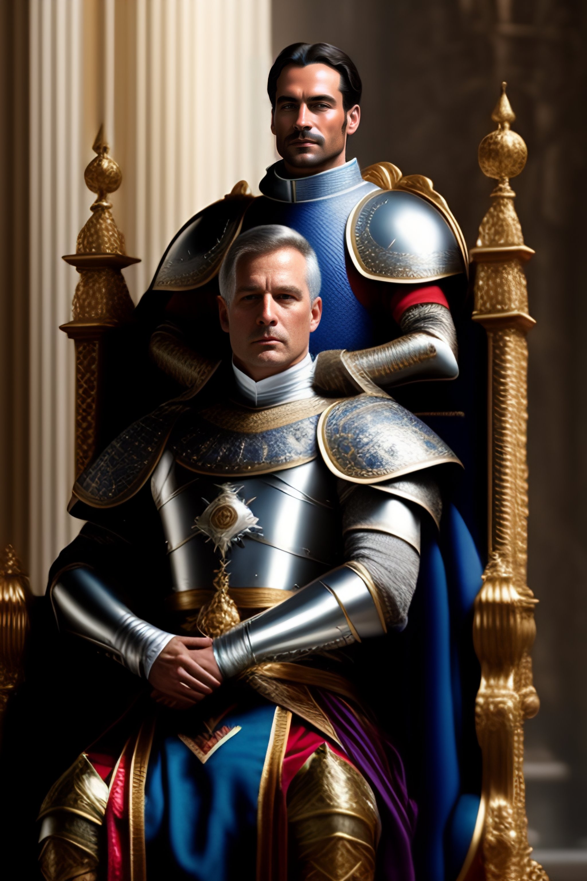 Lexica - A medieval baron in silver armor sitting on a throne