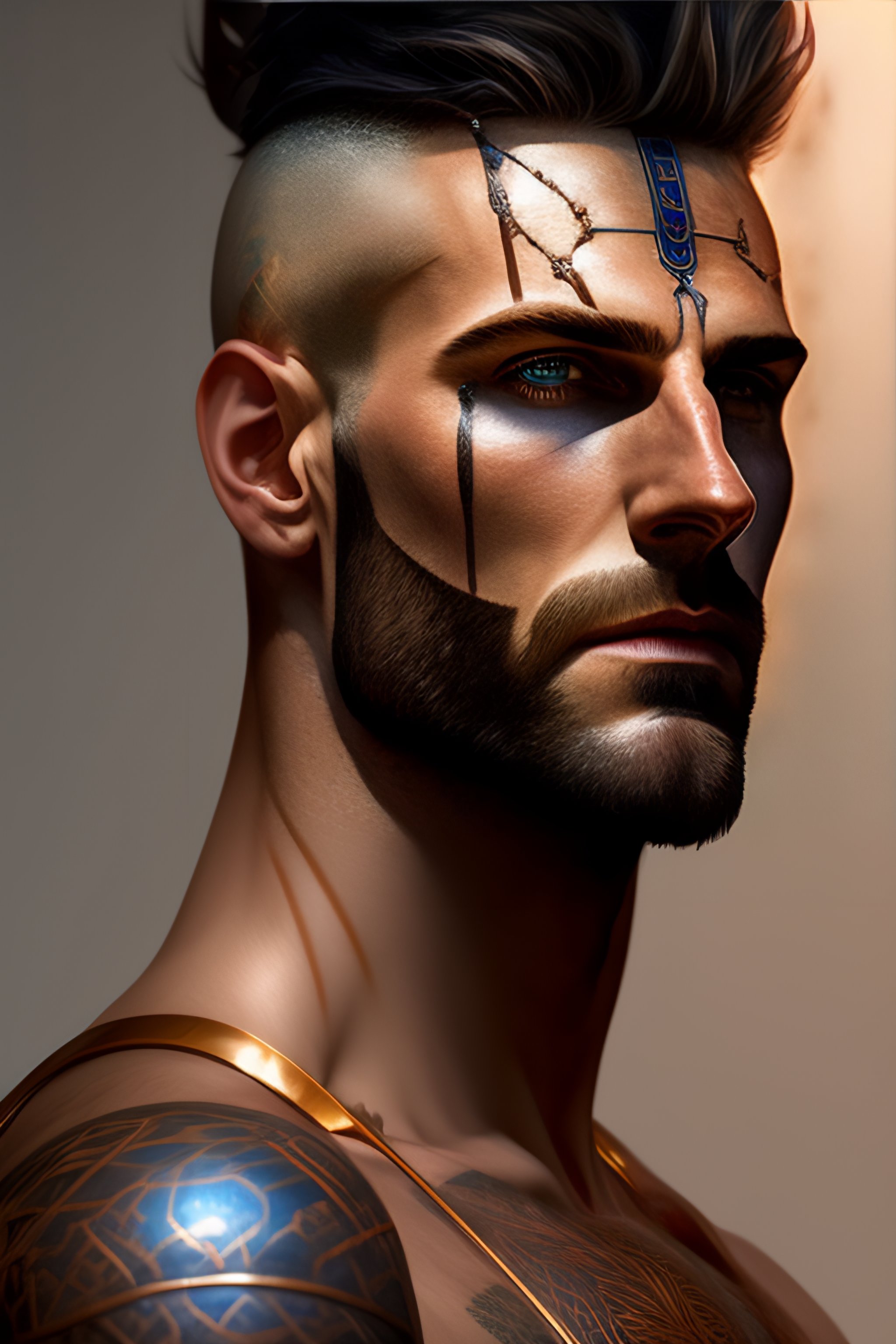 Lexica - Portrait of a 50th shaved head male god, copper wires, visible ...