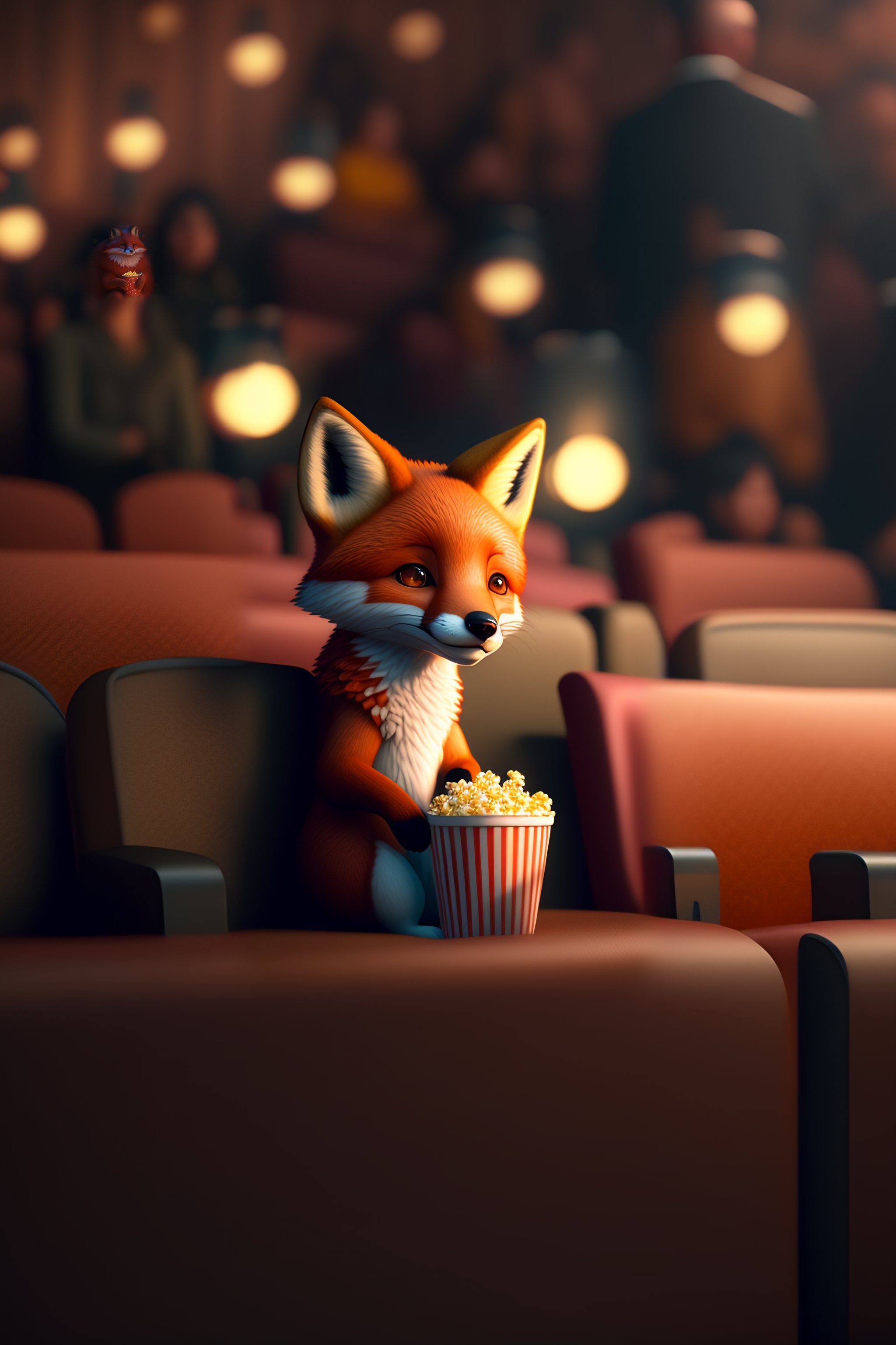 Lexica - Cute small humanoid Fox woman sitting in a movie theater ...