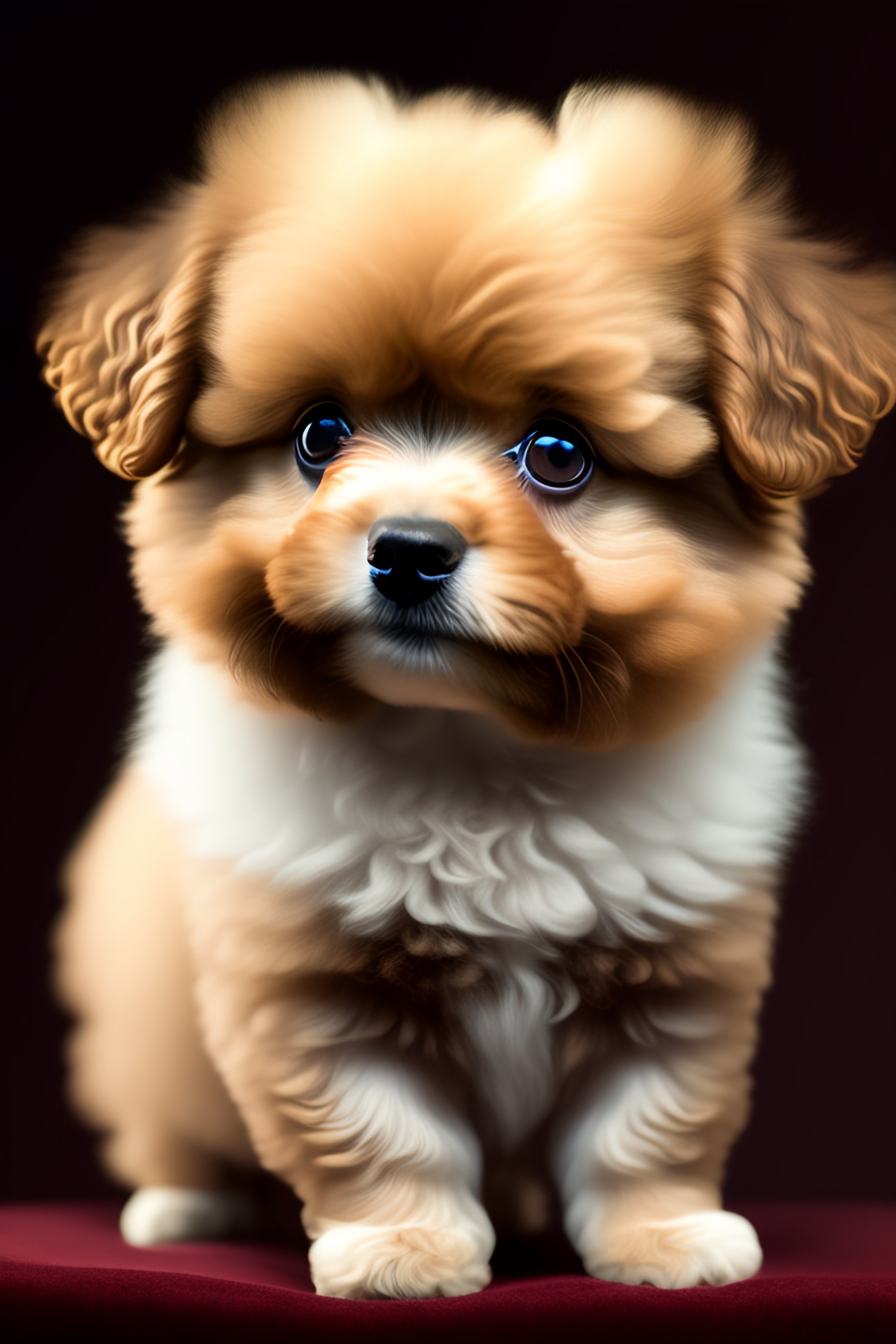 Lexica - Pomeranian poodle, brown hair, white chest, white spot left ...