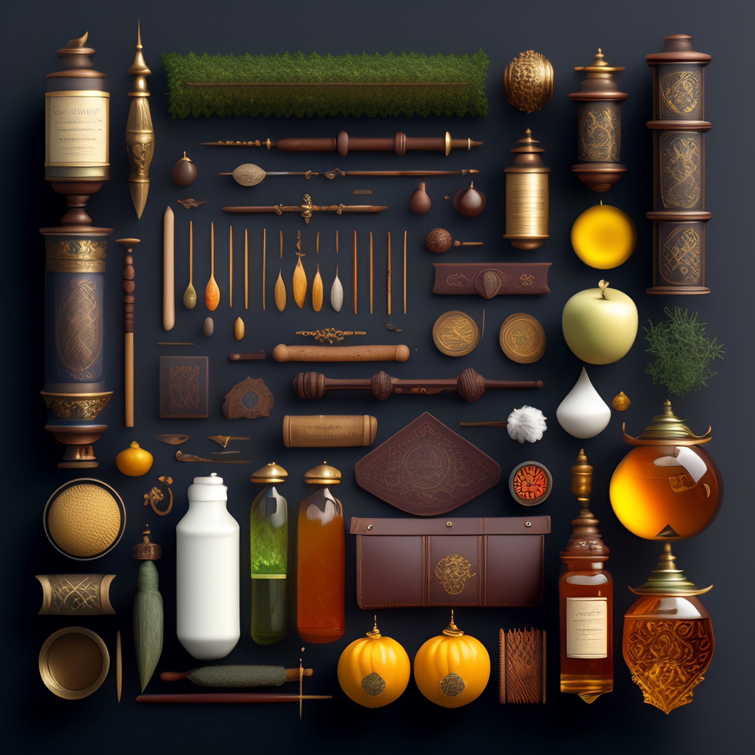 Lexica - Magical tools and potions, Costumes and props, Knolling ...