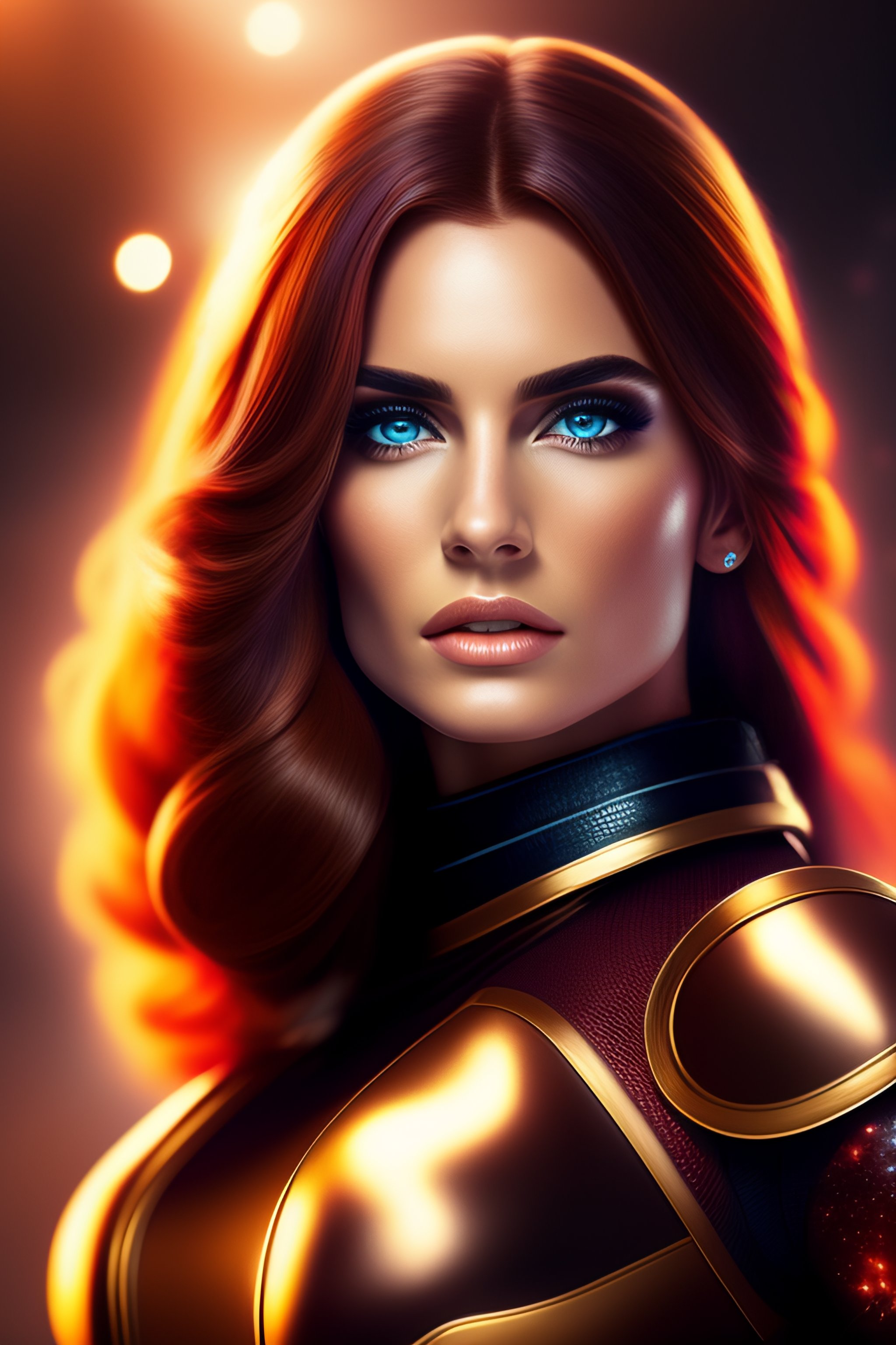 Lexica - Beautiful hot spacegirl, anl actionhero, round shaped face, round button nose, universe ...