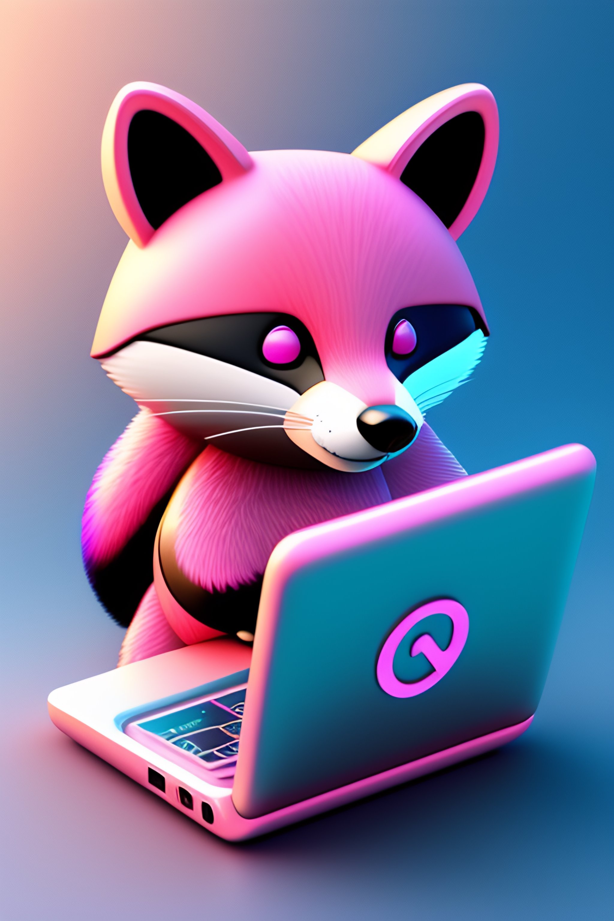 Lexica - Soft pink 3d racoon logo coding a software with laptop by pixar