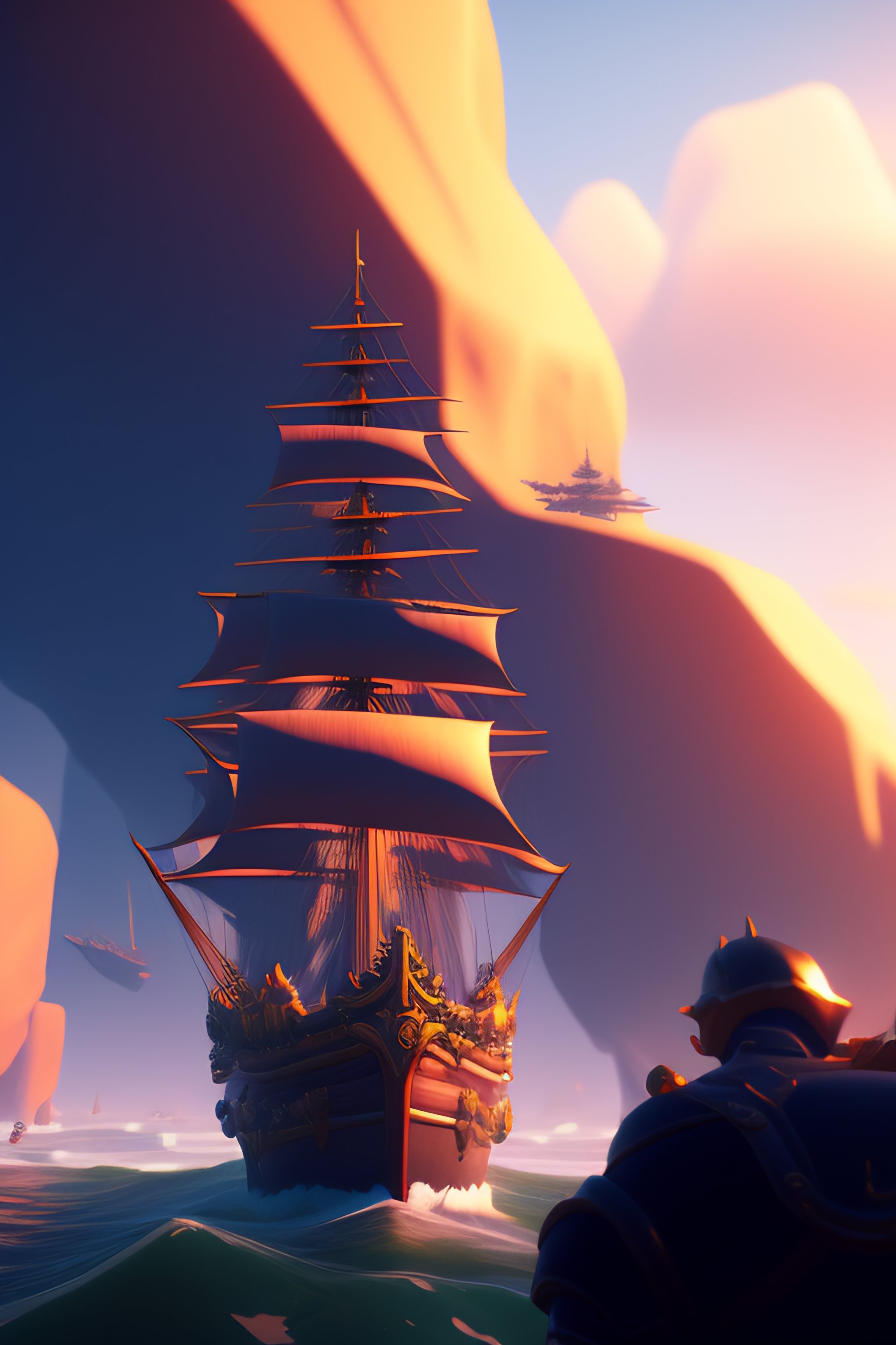 Lexica - Pirates on a ghost ship with the Jolly Roger flag in the ocean ...