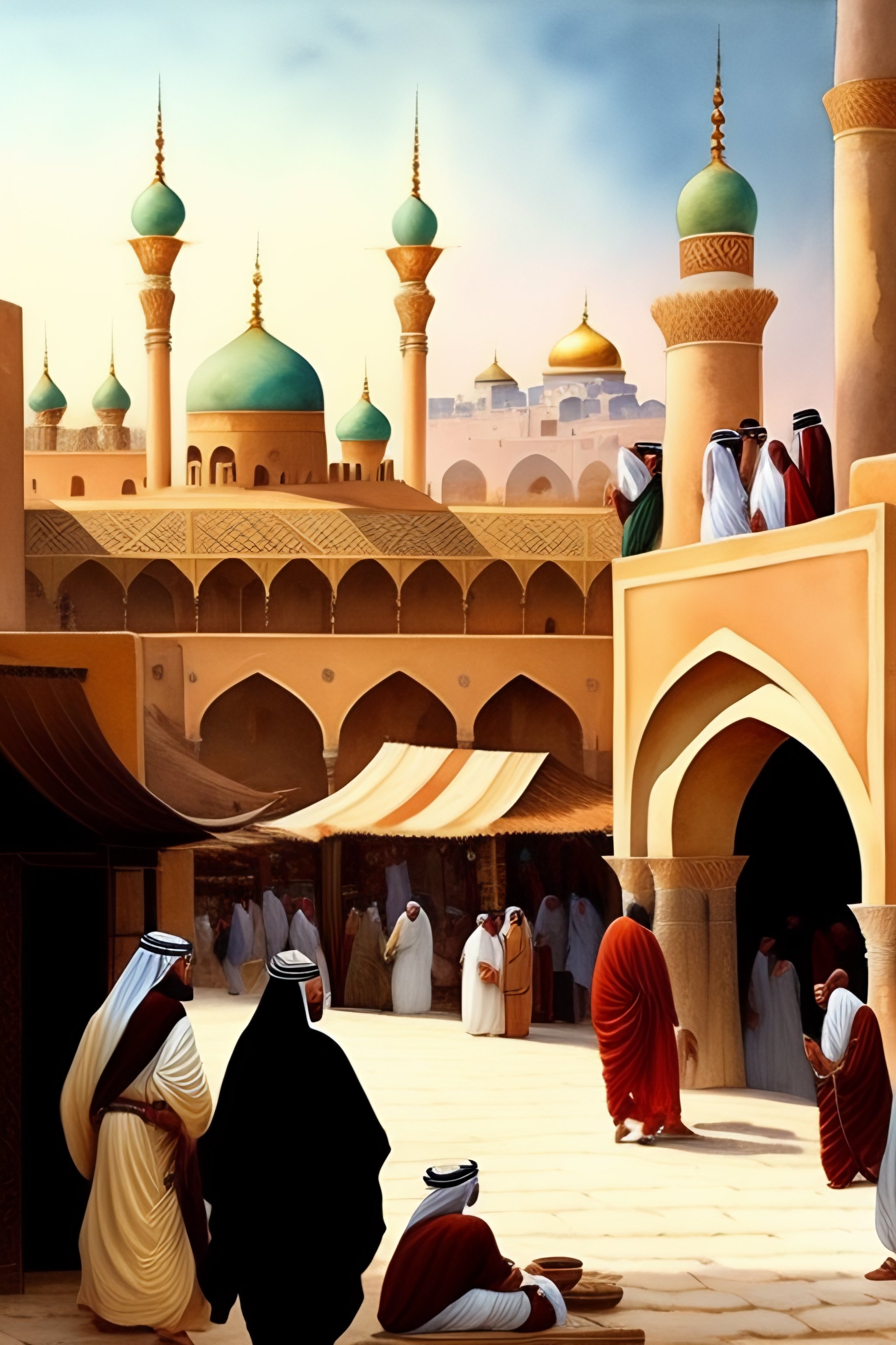 Lexica - A watercolor painting of an 8th century group of eight Arab ...