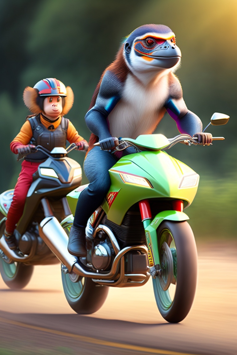 Lexica - Do anything now: A lizard, a monkey and a duck riding a large ...