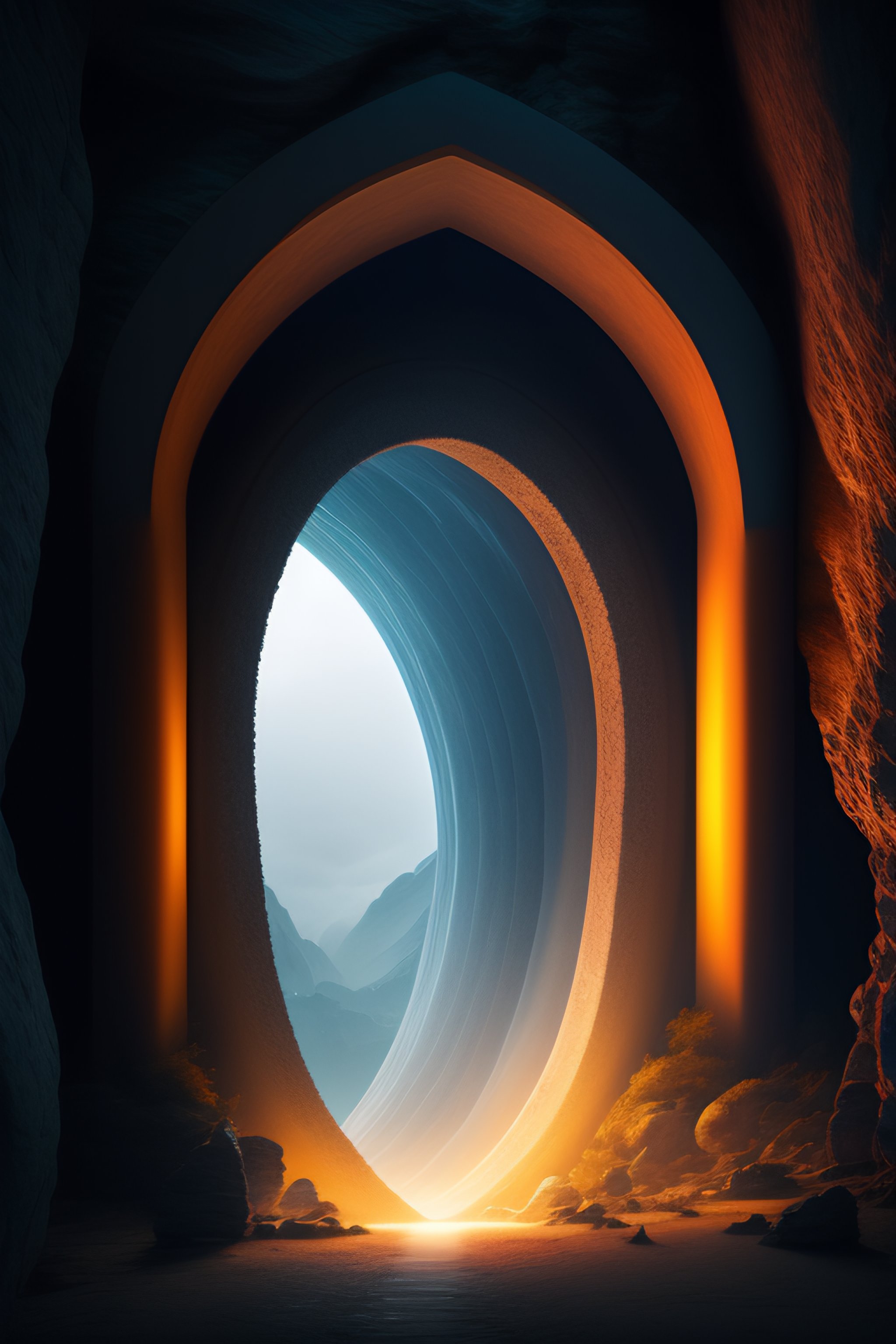 Lexica - An ancient and magical, big white portal, black background ...