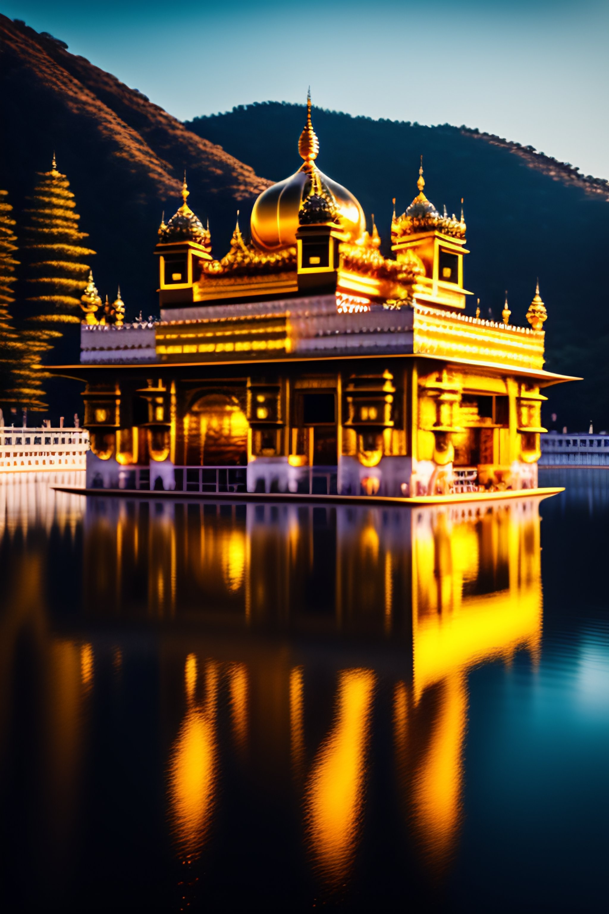 Lexica - An amazing award winning photo of a golden temple in a lake ...