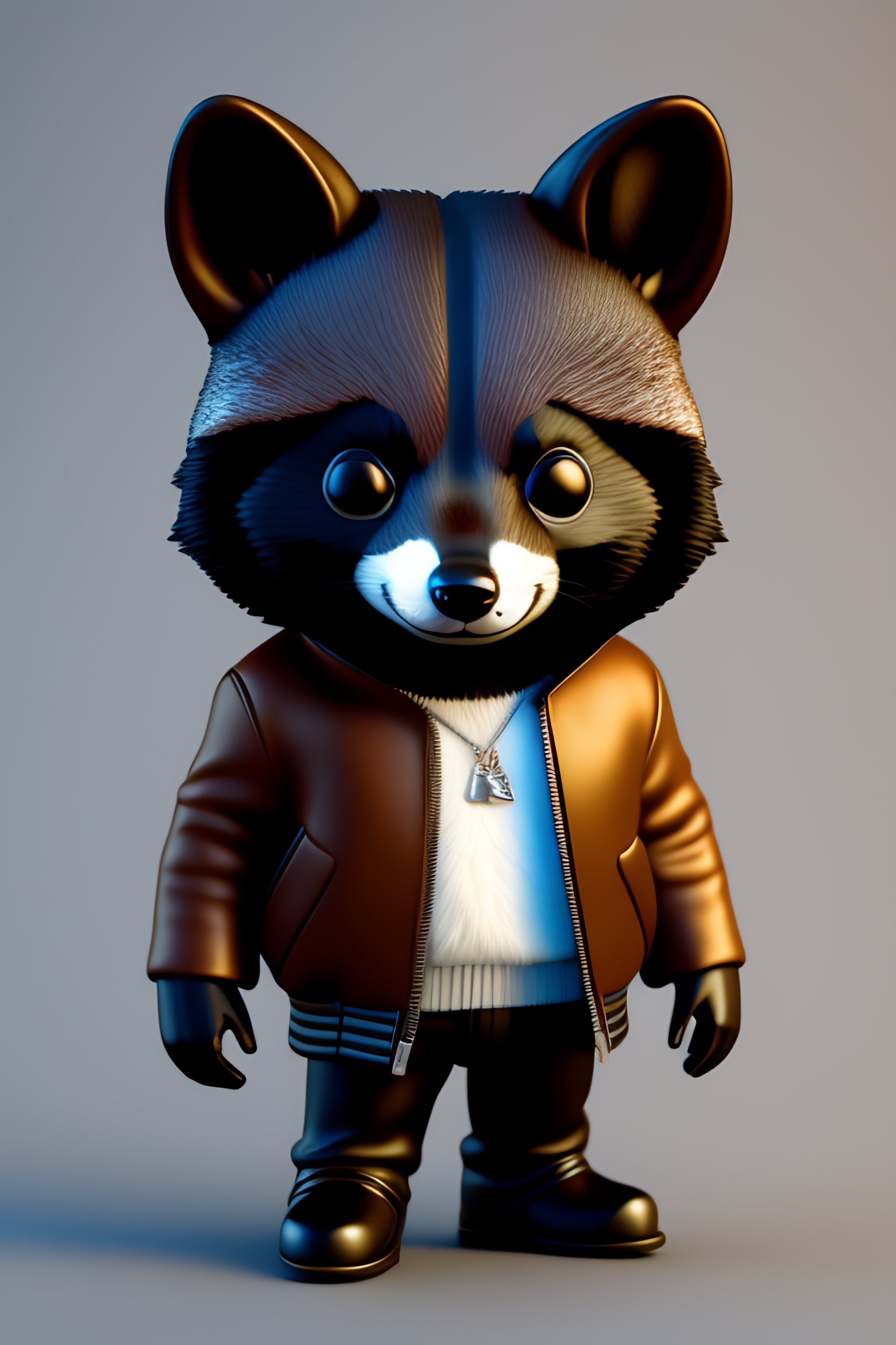 Lexica - Full body 3d octan render of funko pop Raccoon in a leather jacket