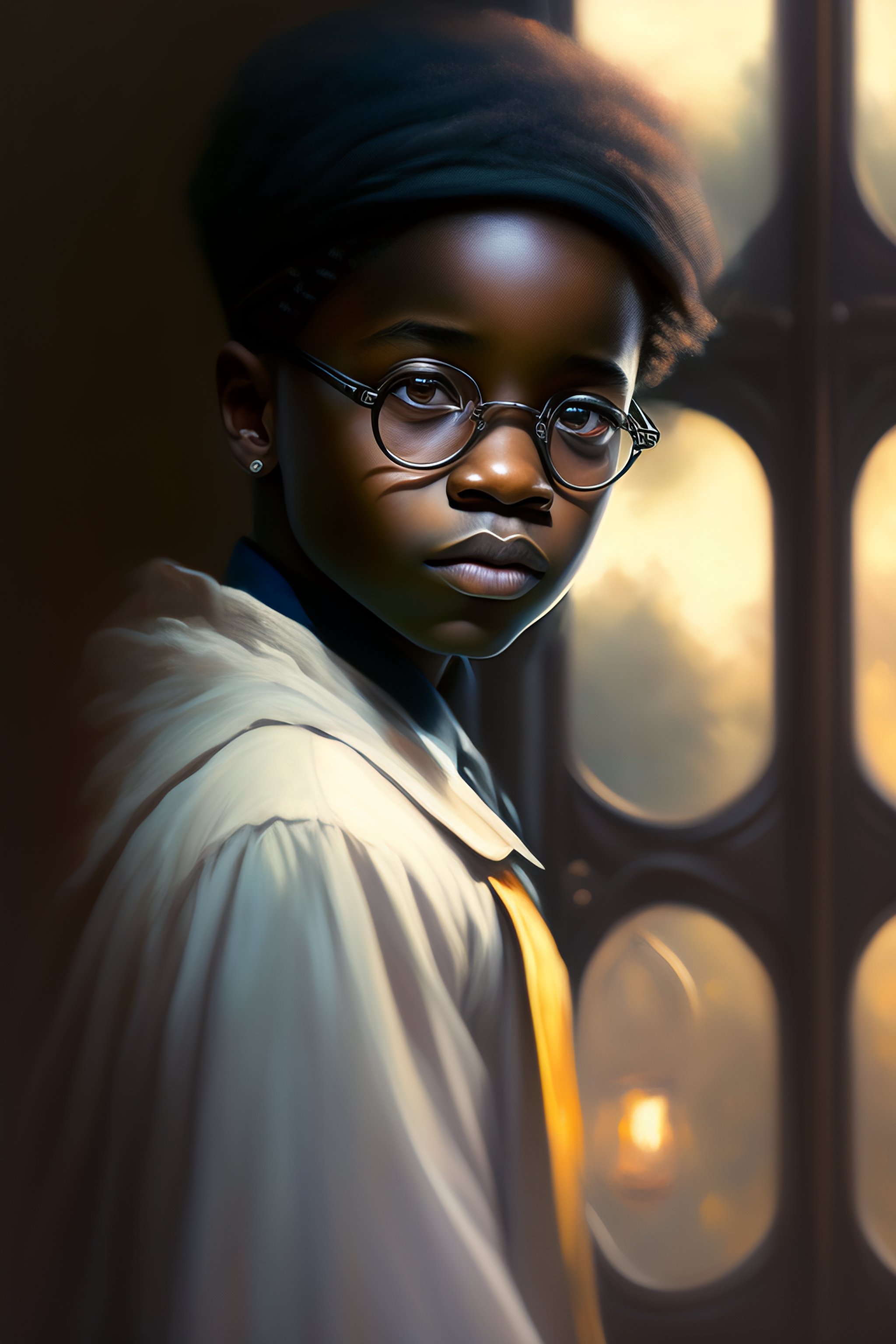 Lexica - Full shot young african harry potter, creepy, unsettling ...