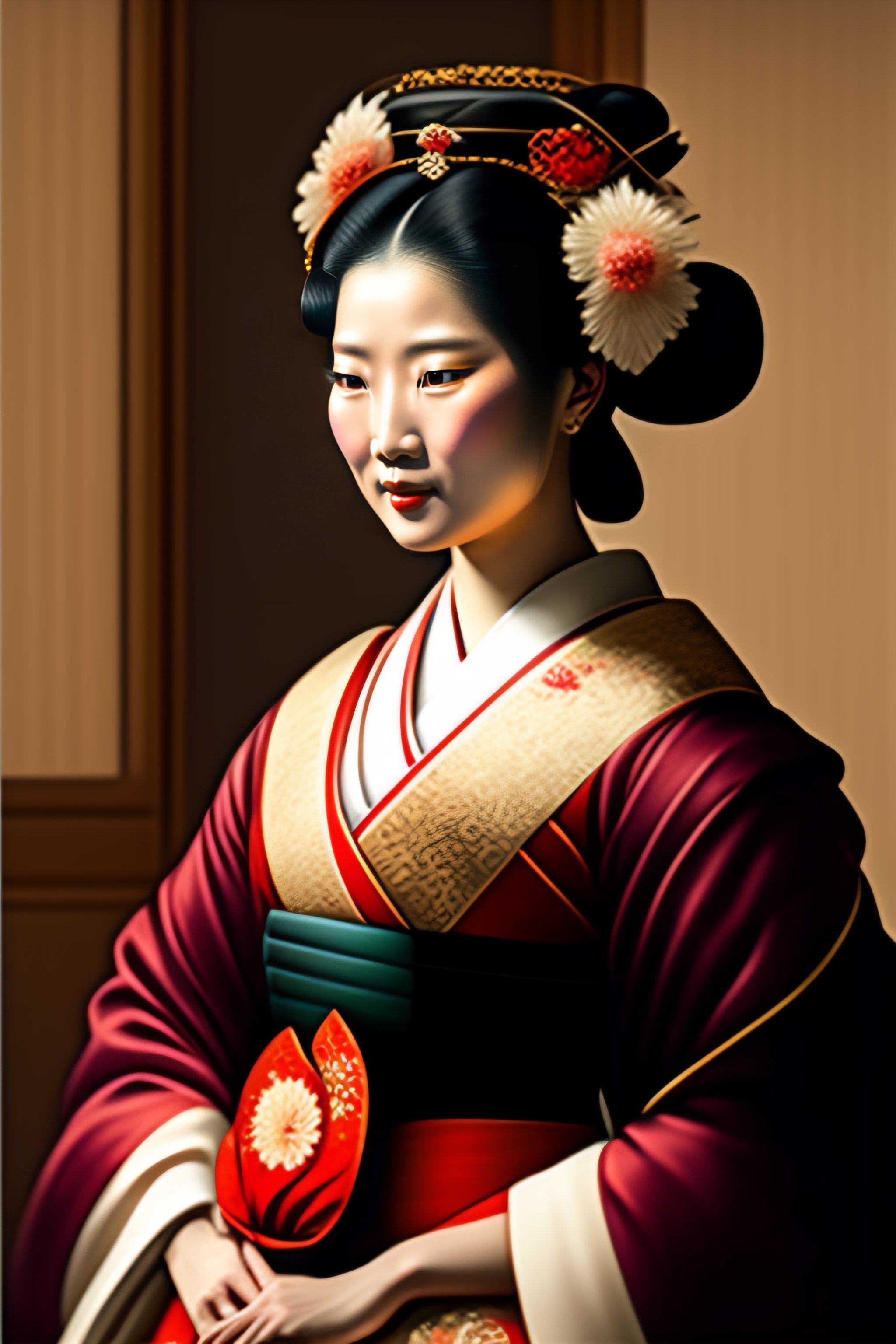 Lexica - A GEISHA painting, clothed, realism and naturalism