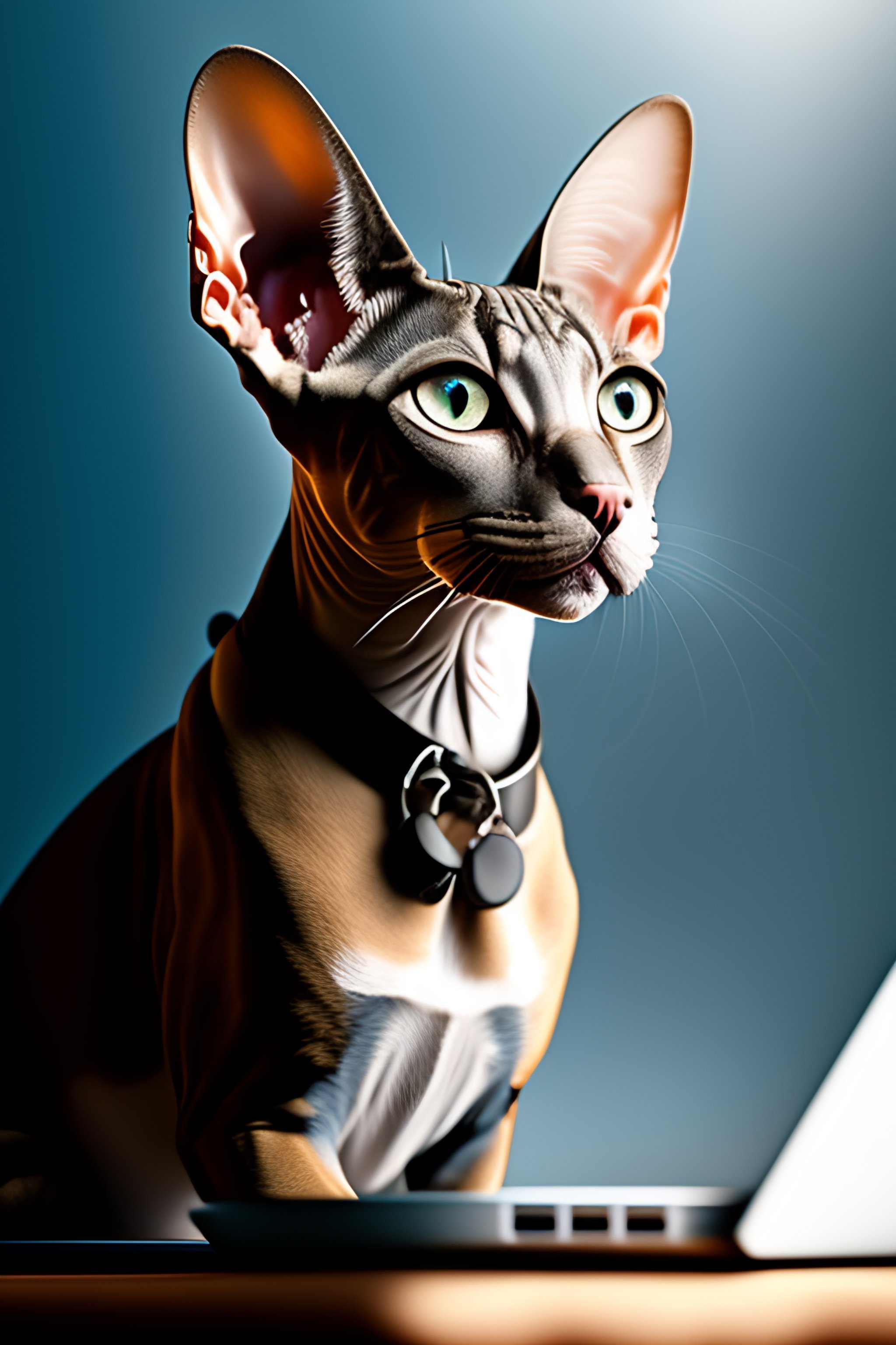 Lexica - Sphinx cat in front of laptop