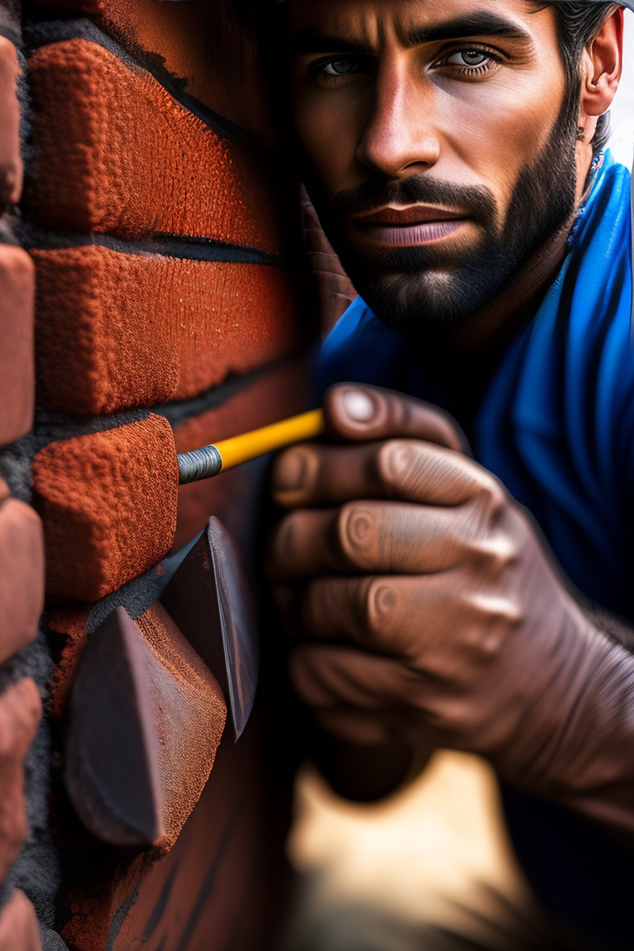 Lexica - Portrait of a bricklayer building a wall, intricate, perfect ...