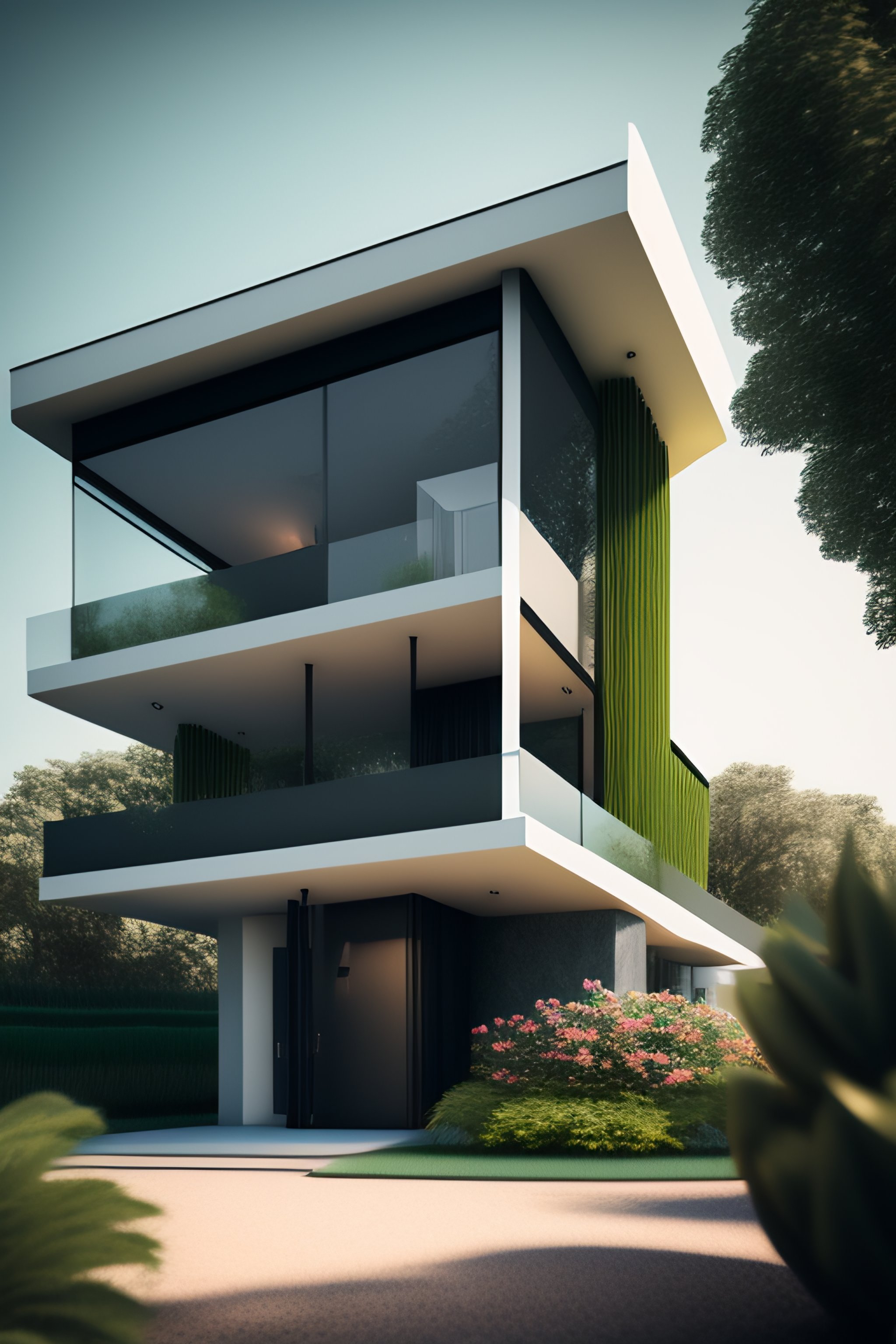Lexica - Surreal modern house, lots of greenery and flowers, 8k render