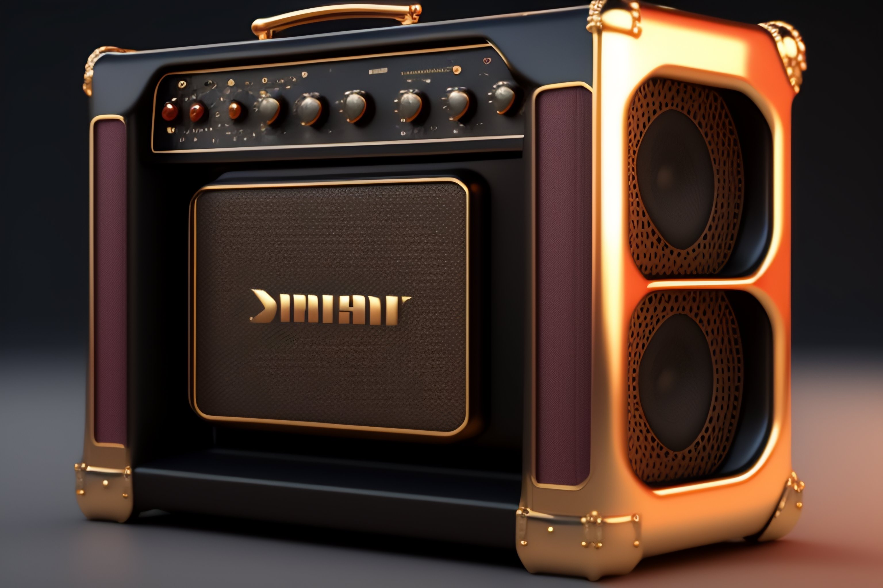 Lexica - 3d render of a guitar amplifier slot machine, intricate