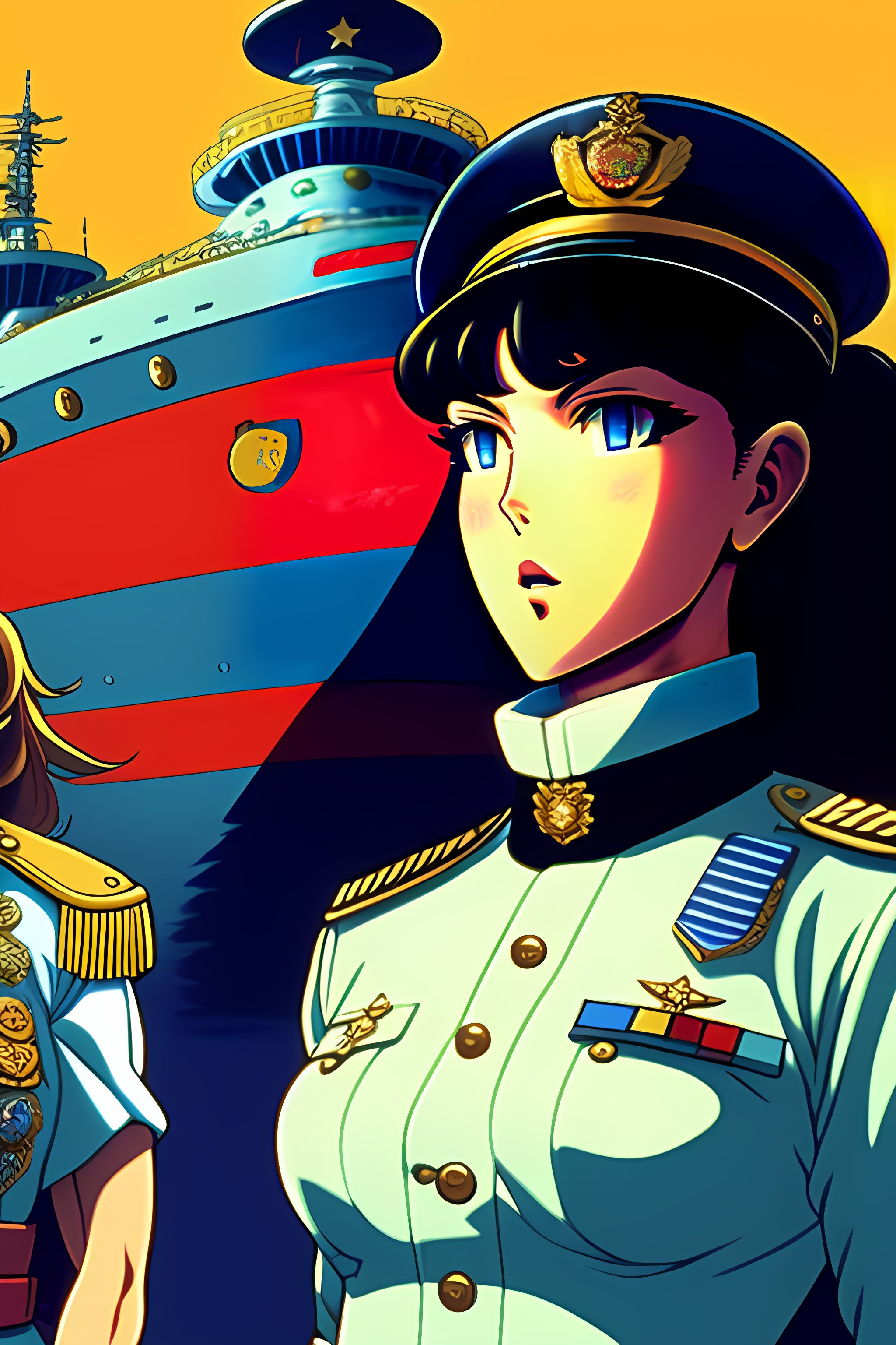 Lexica - Vintage 90s anime style. Fashionable officer giving the ship ...