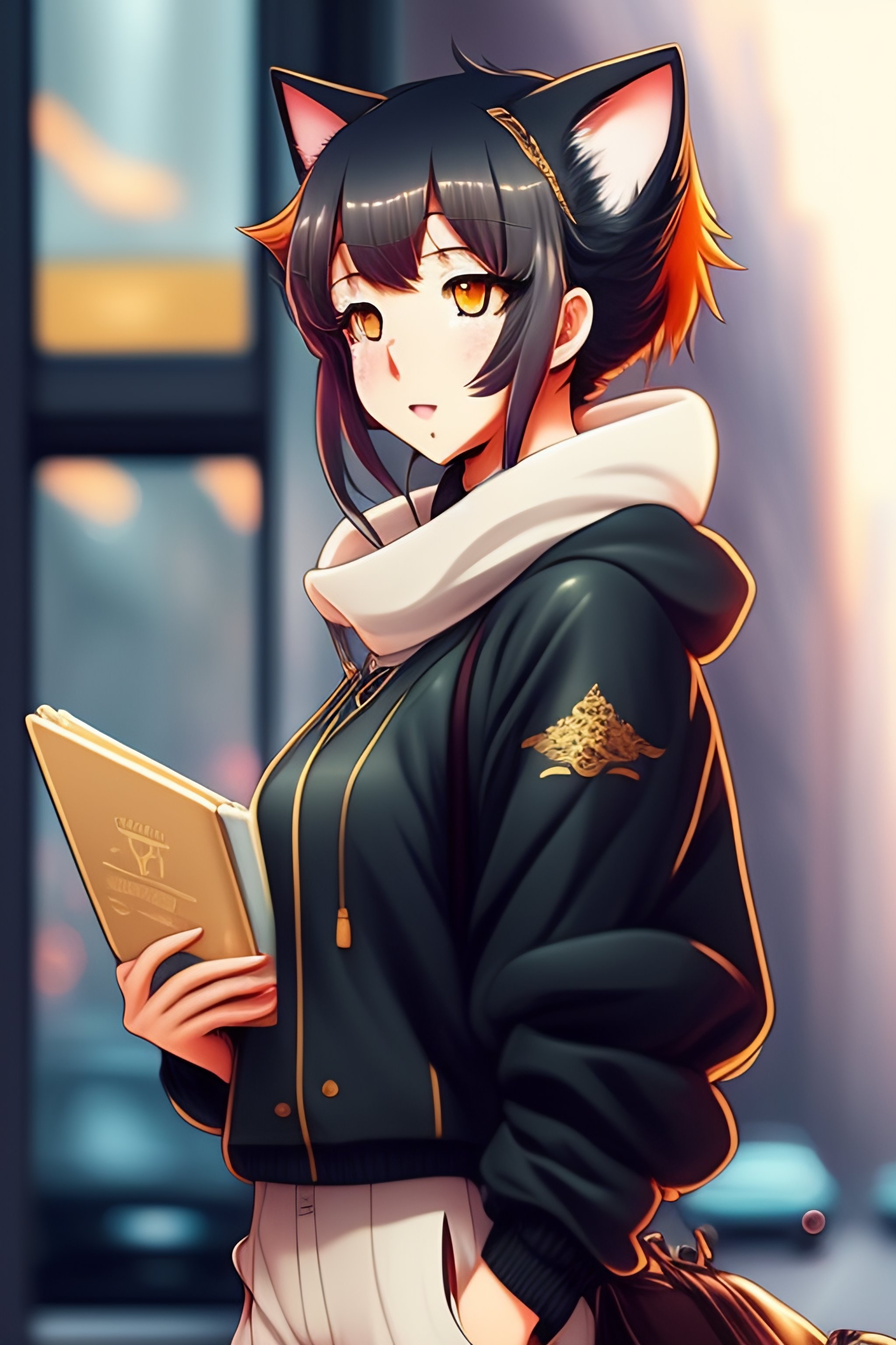 Lexica - Anime style elegant cat in urban outfit, cute fine face ...