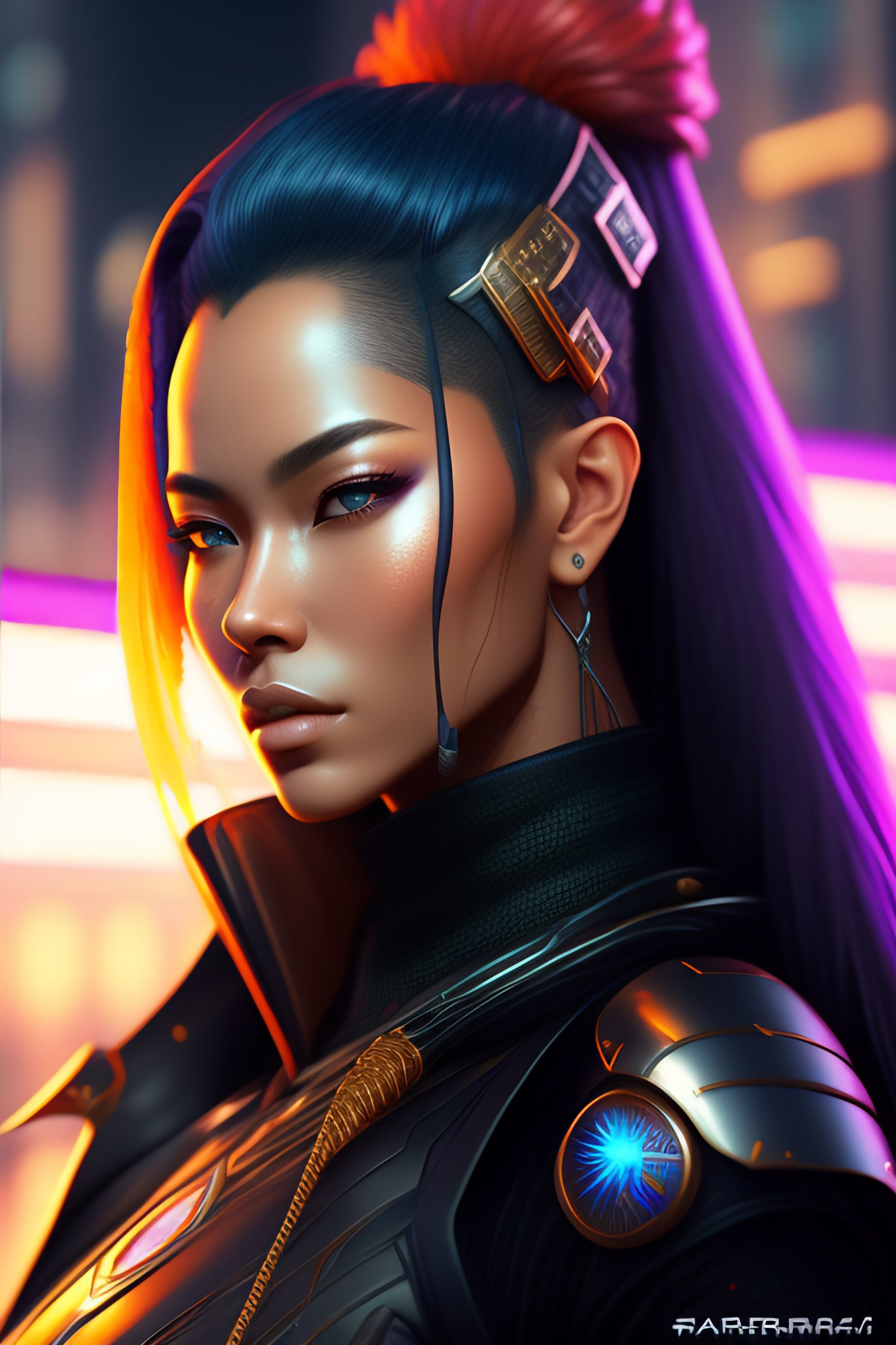 Lexica - Right facing, Portrait of a cyberpunk Brazilian cyborg ninja ...