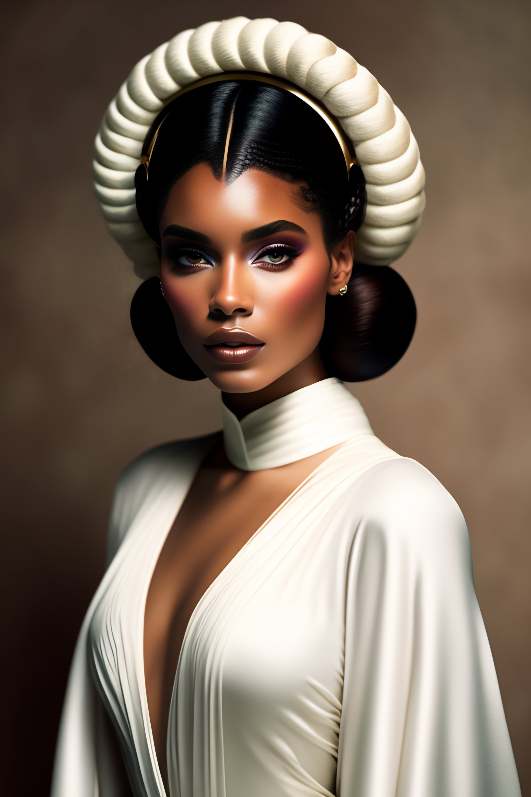 Lexica - Yael Shelbia as Princess Leia, white robe, braided spiral hair,