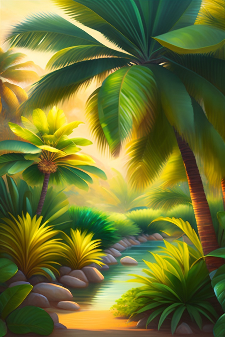 Lexica - Creation of cuban landscape of green plants, flowers and palms ...