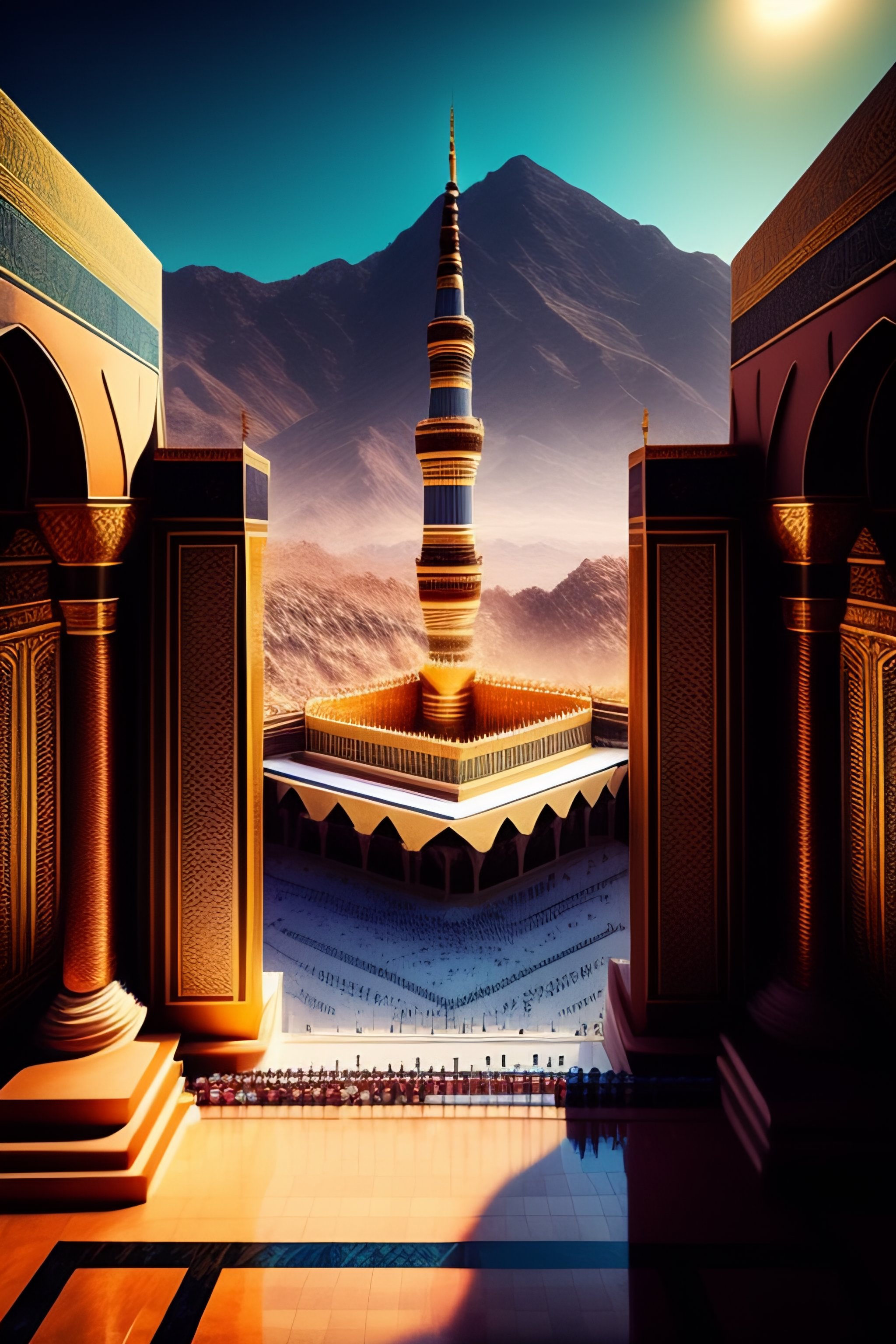 Lexica - A beautiful scene from the Kaabah in Mecca with mountain views