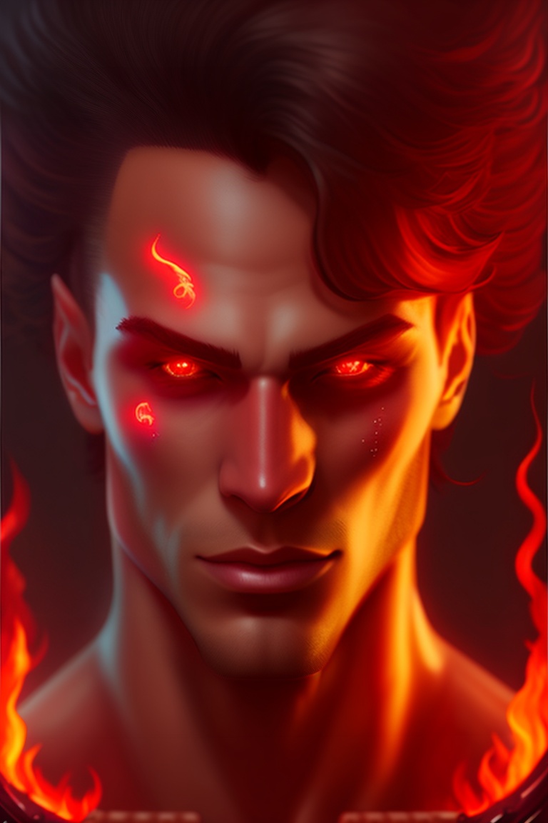 Lexica - Humanoid with red skin, Hair on fire, and ruby red eyes ...