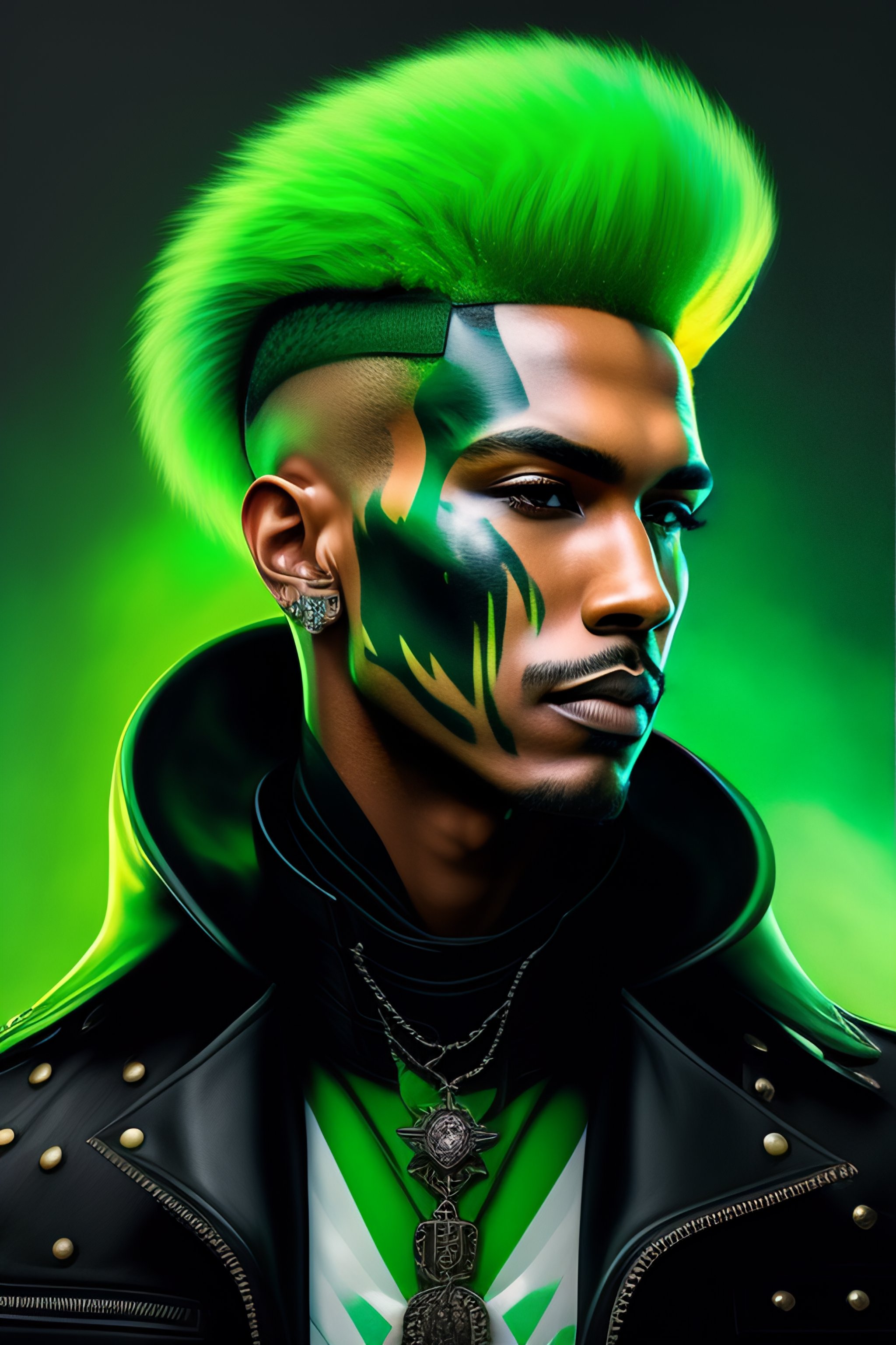 Lexica - Hyper detailed fine art portrait of skull head punk with green ...