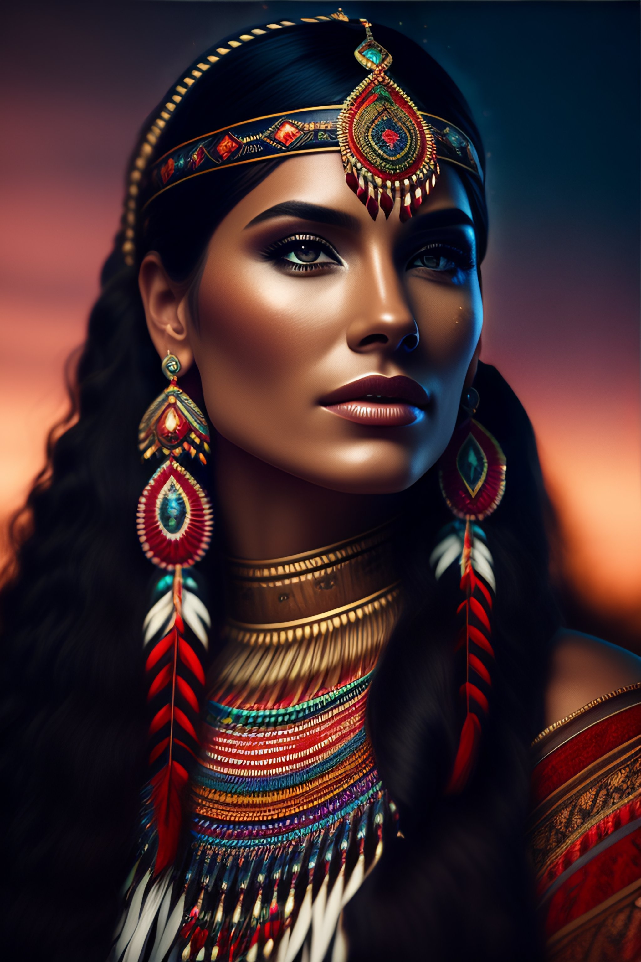 Lexica - A beautiful portrait of a native american woman with ornate ...