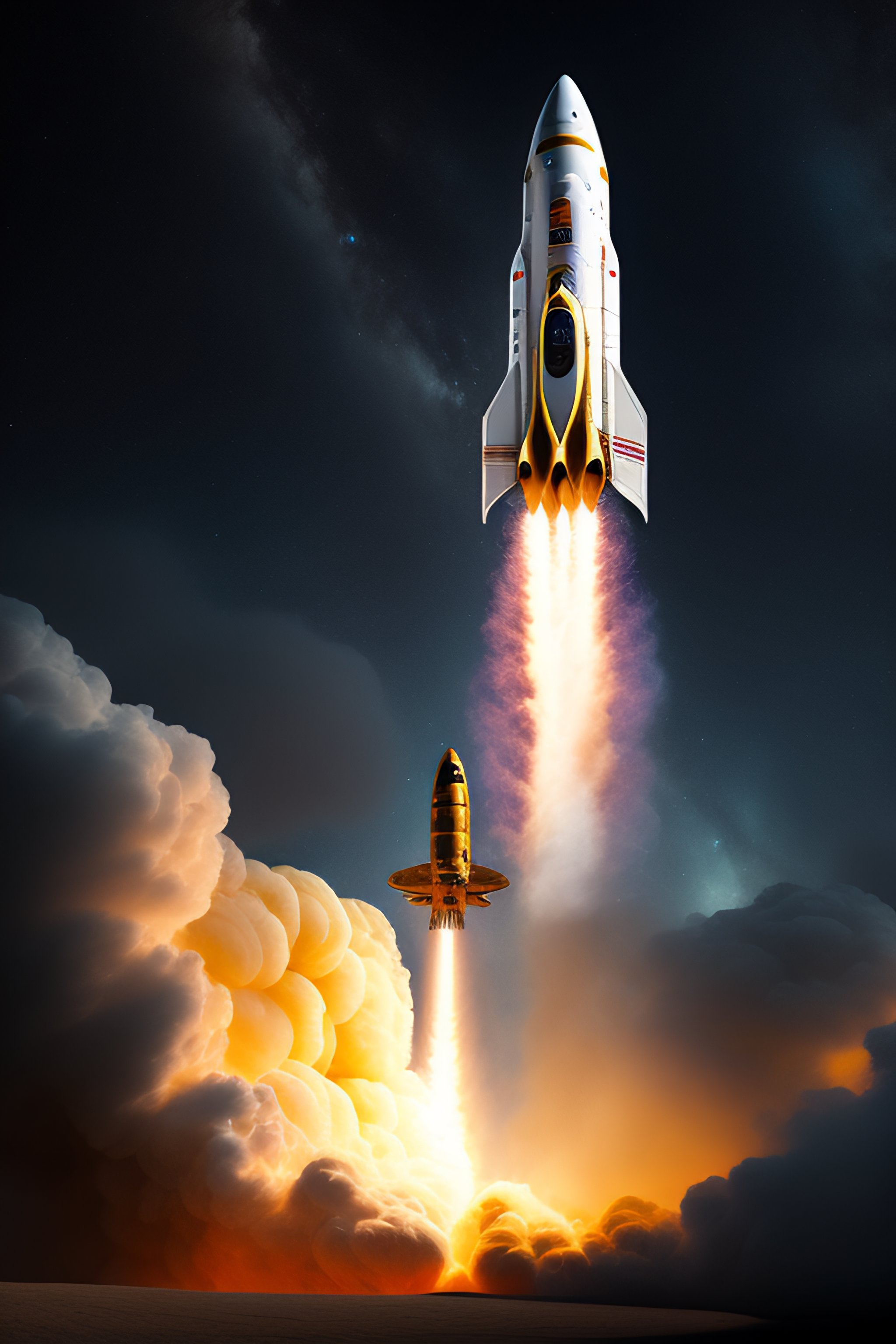 Lexica - Space monkey, launching to space, rocket, flames
