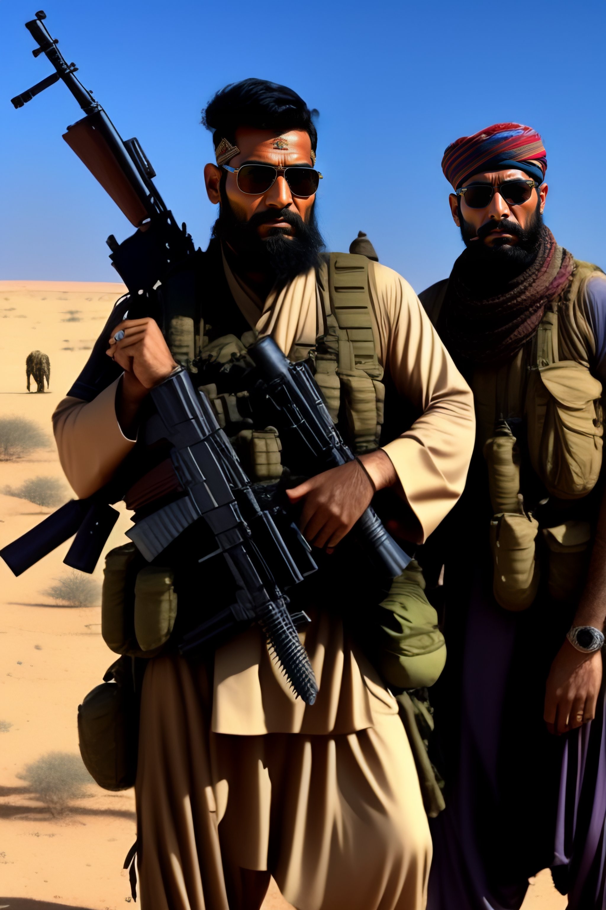 Lexica - Afghan taliban wearing traditional clothes standing next to a ...