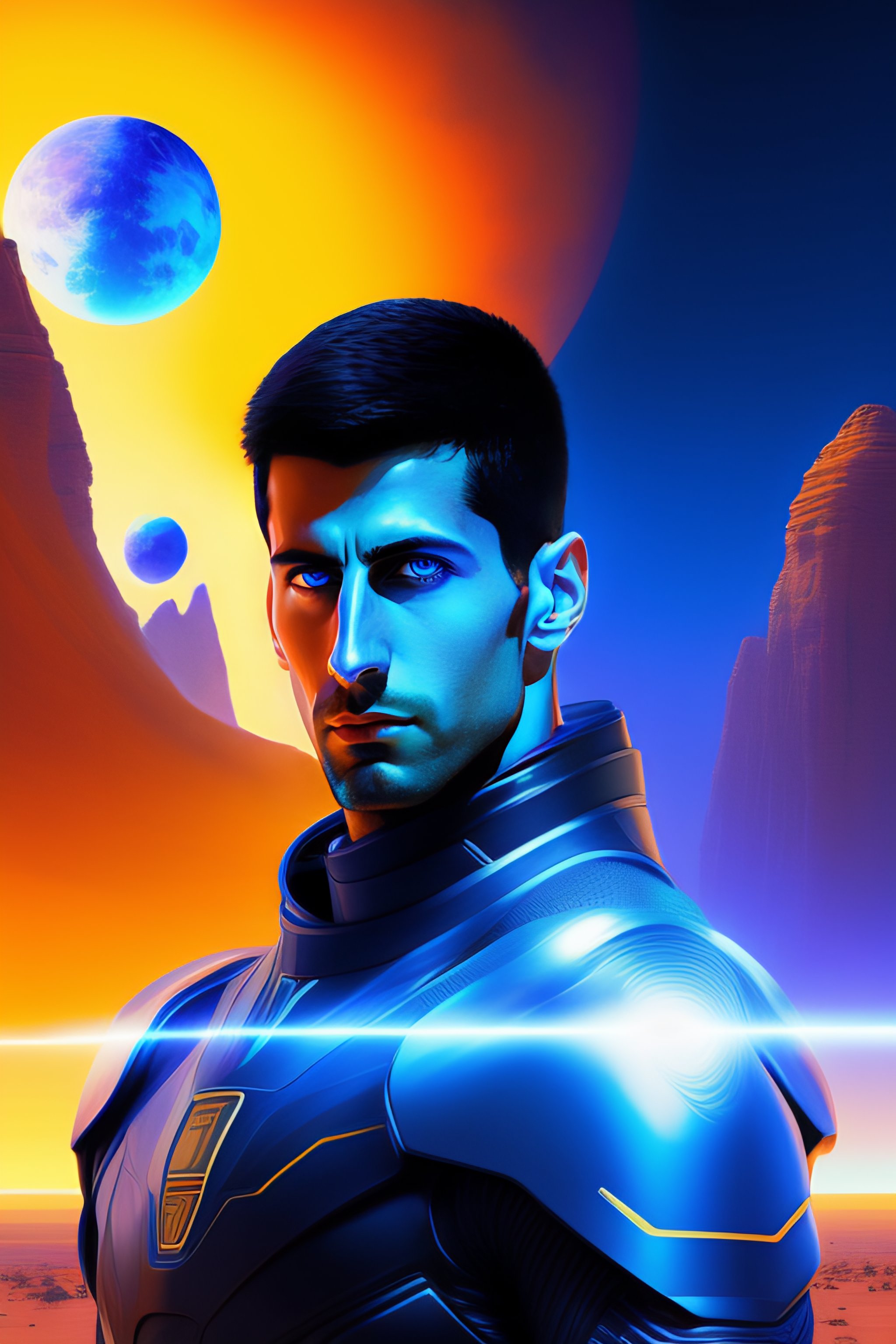 Lexica - Half body portrait of Novak Djokovic weared in scifi ...