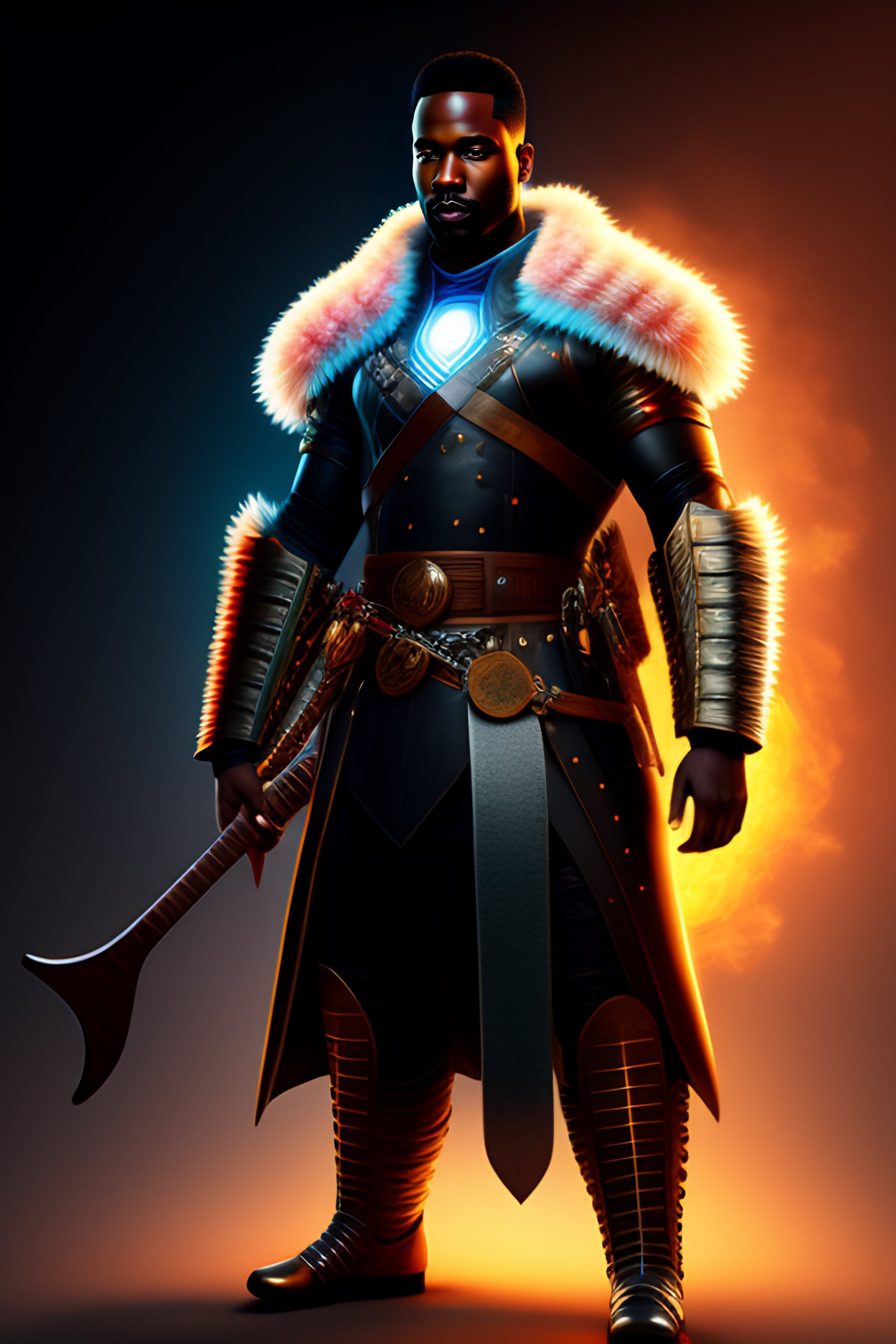 Lexica - Dressed in light armour with fur a handsome african american ...