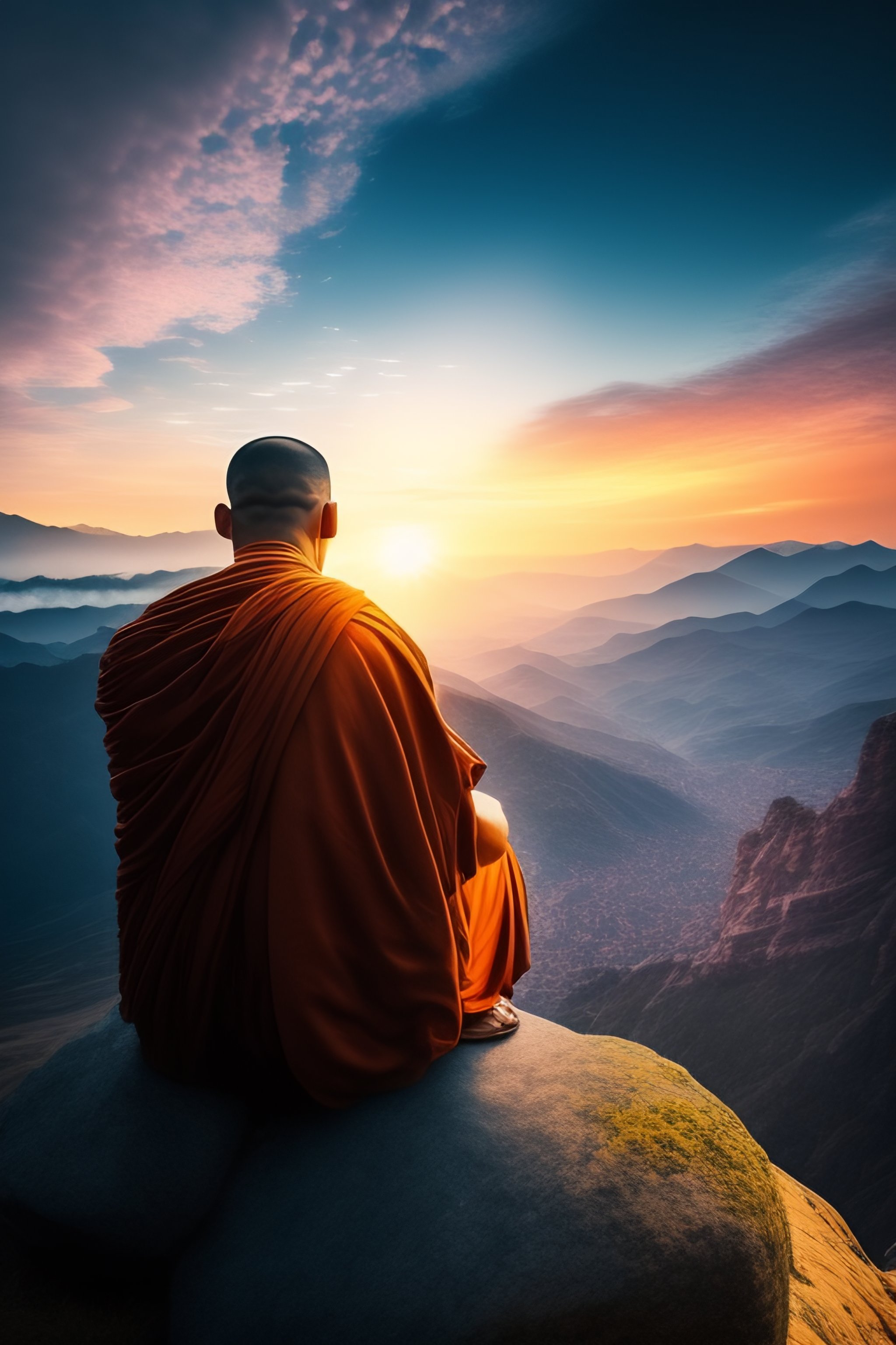 Lexica - A monk sit on a rock and look at sky full of hope