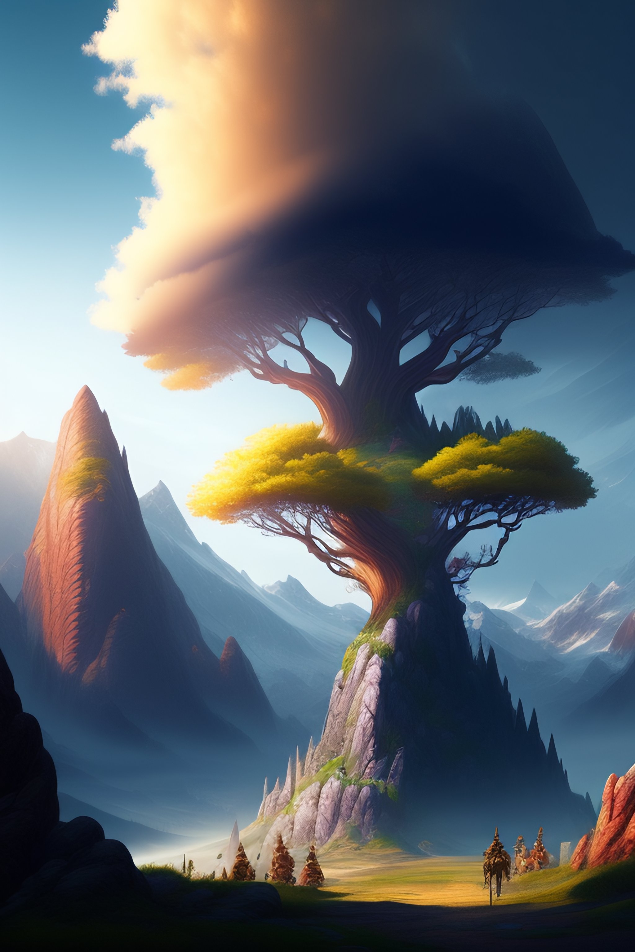 Lexica - Giant Epic Fantasy Tree, massive mountains, Sebaot