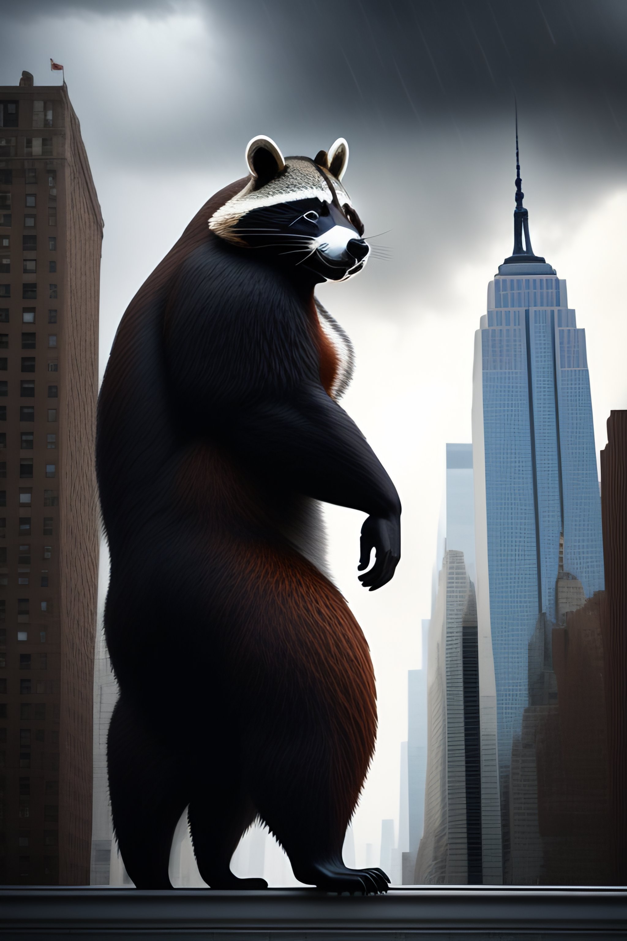 Lexica - A giant muscular racoon as tall as a building, in new york ...