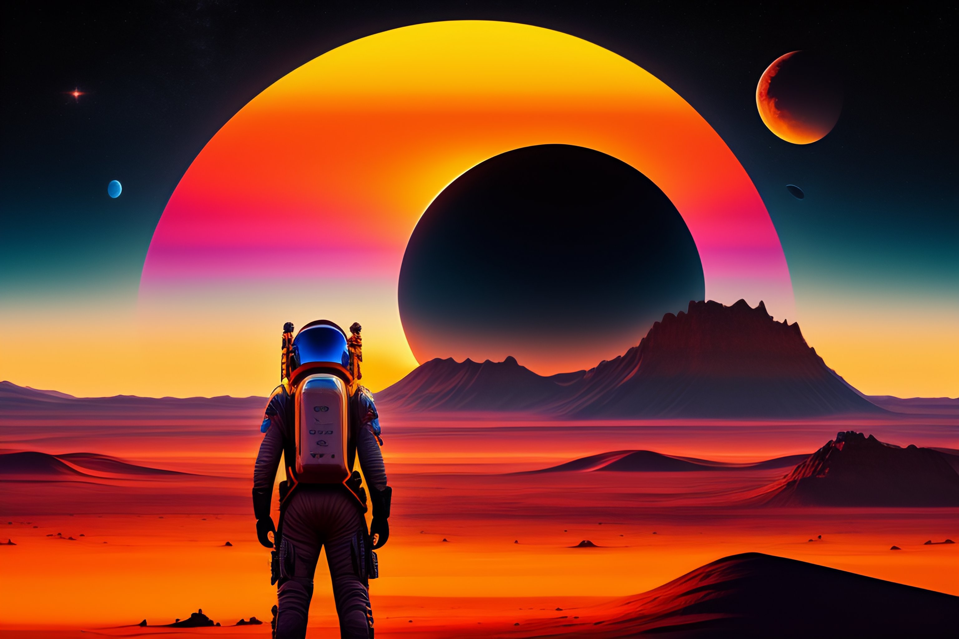 Lexica - Spaceman in the open space of mountain martian landscape at ...